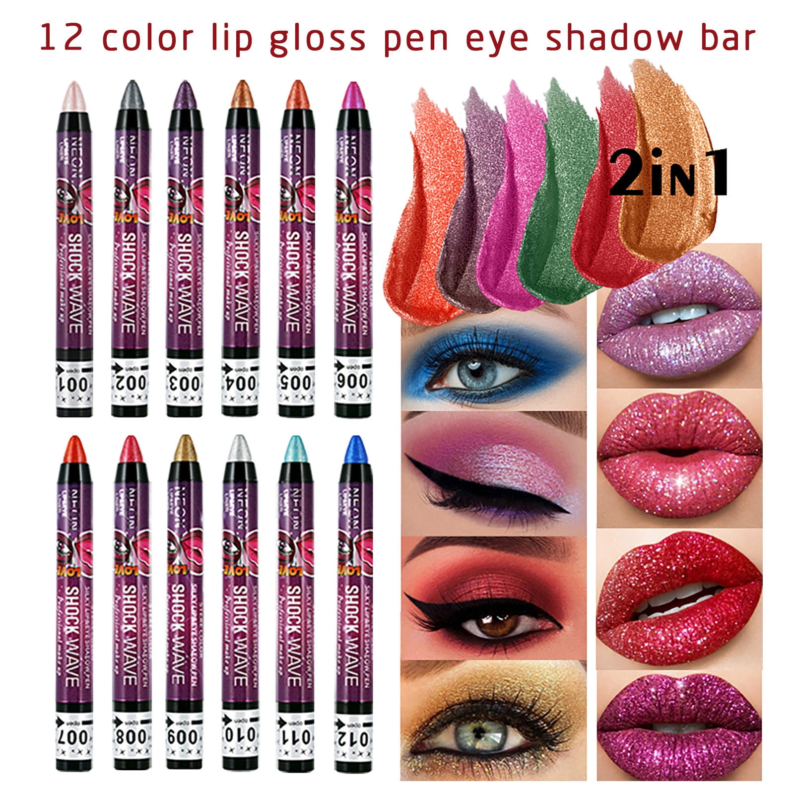 JINCBY Clearance,12 Colors Lip Gloss Lipstick Pen Eyeshadow Stick Shiny ...