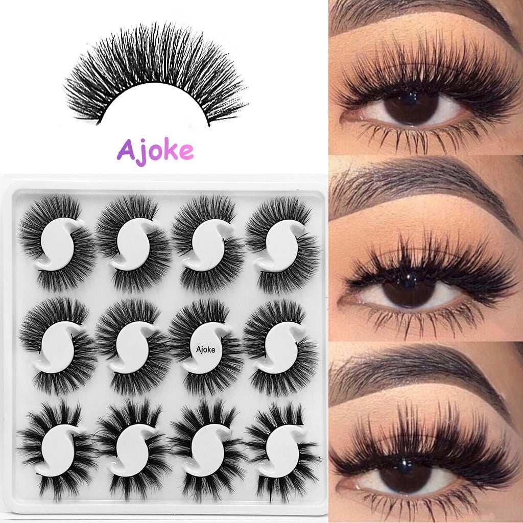 JINCBY Clearance,12Pairs Natural Long Thick Black False Eyelashes ...