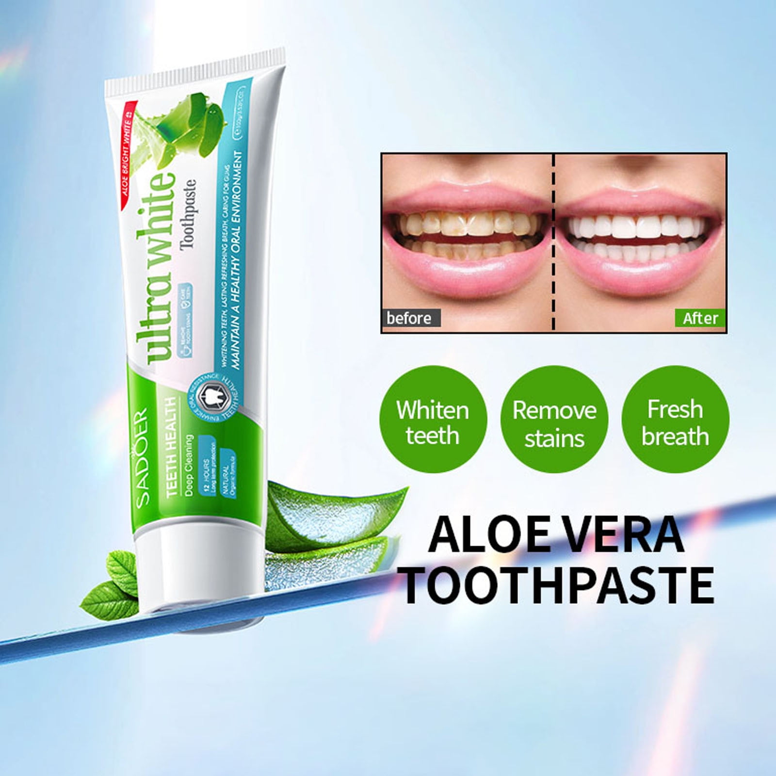 JINCBY Skin Care,Aloe Whitening And Stain Removing Toothpaste Oral White Teeth And Gums ...