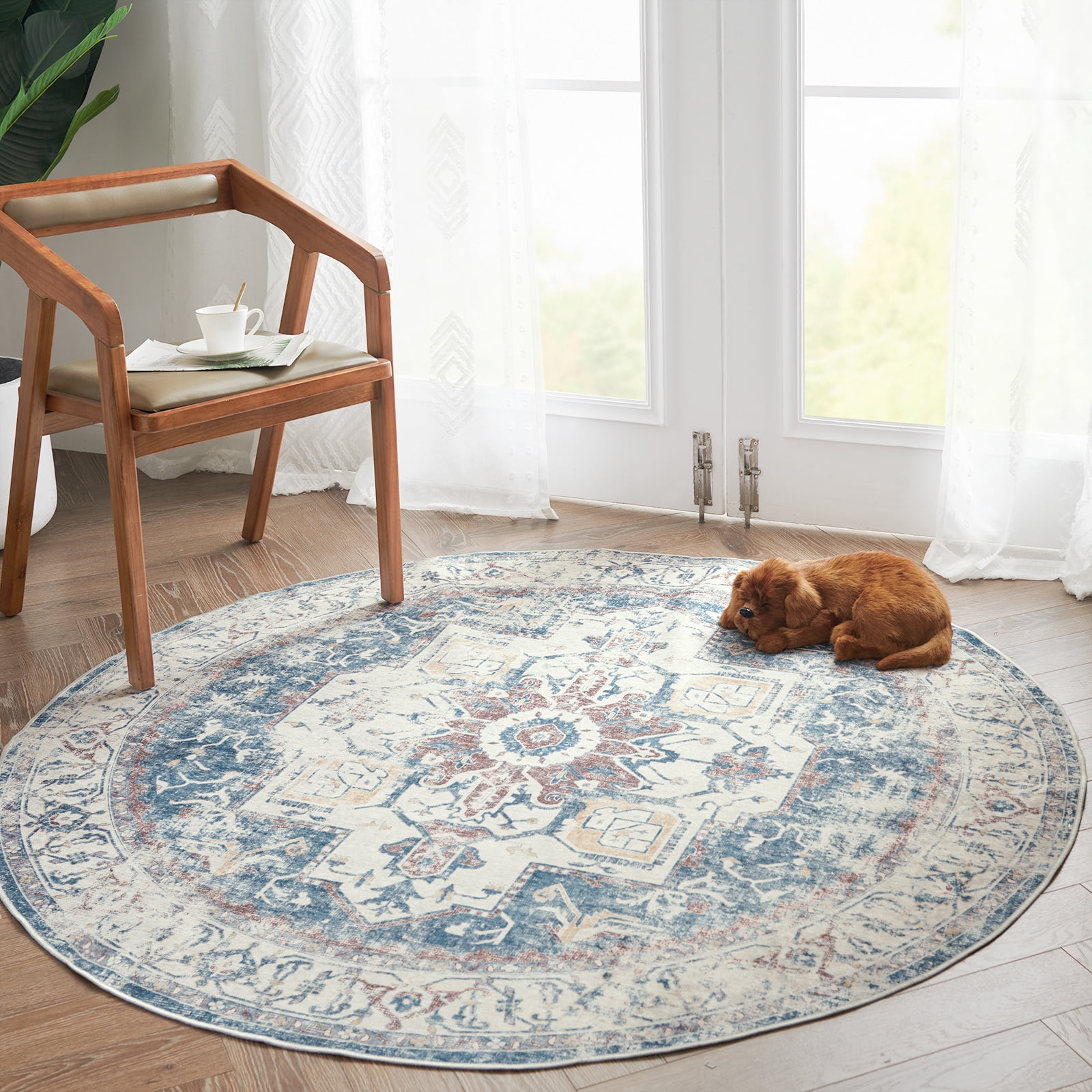 JINCHAN Round Area Rugs 4X4 Chenille Soft Thin Rugs Vintage Carpet ...