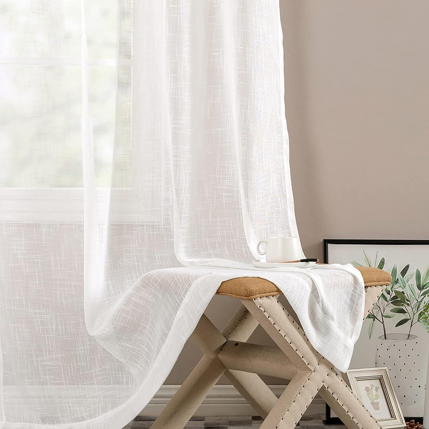 JINCHAN Sheer Curtains for Living Room Pale White Curtains Grommet Top ...