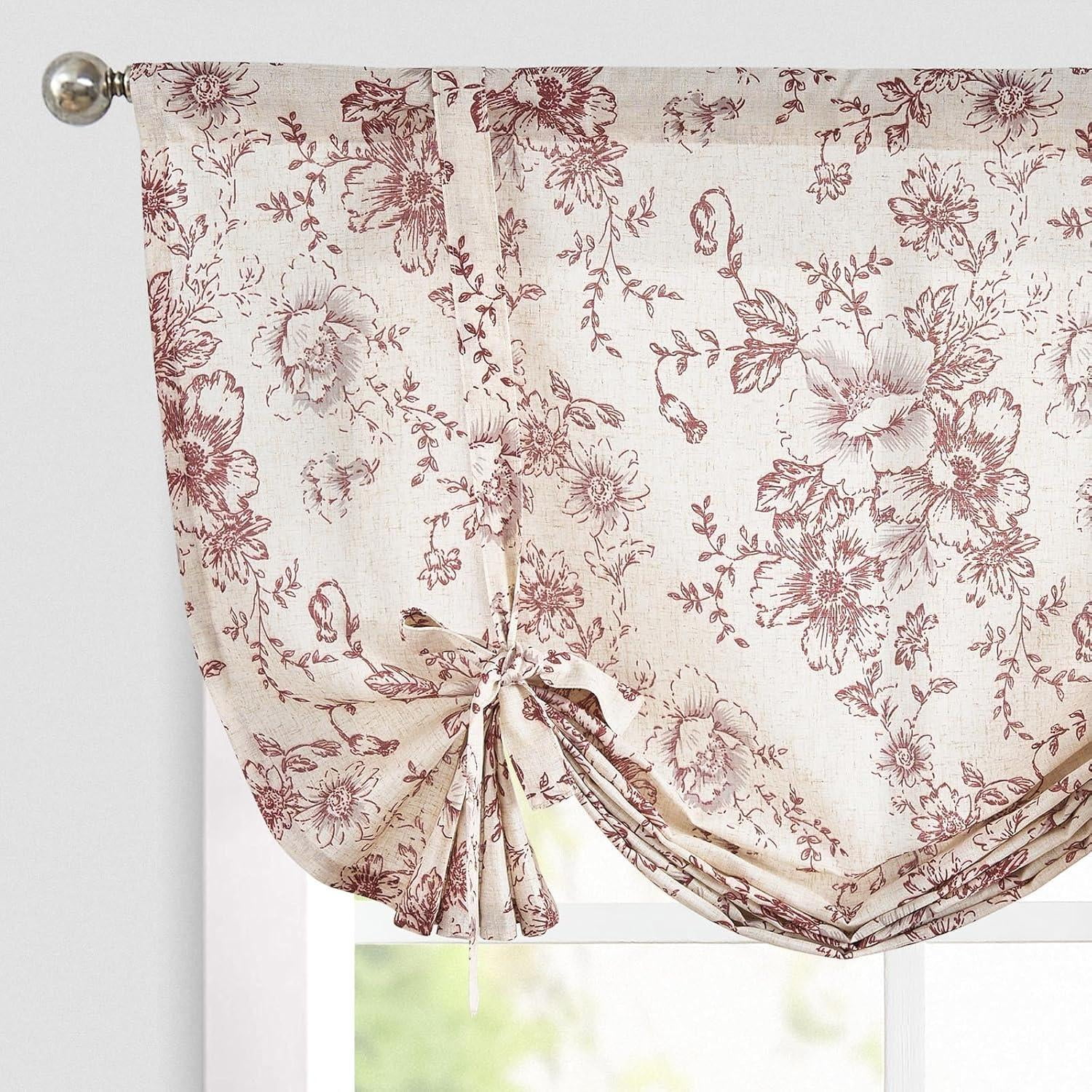 JINCHAN Tie Up Valance Floral Linen for Windows - Farmhouse Peonies ...