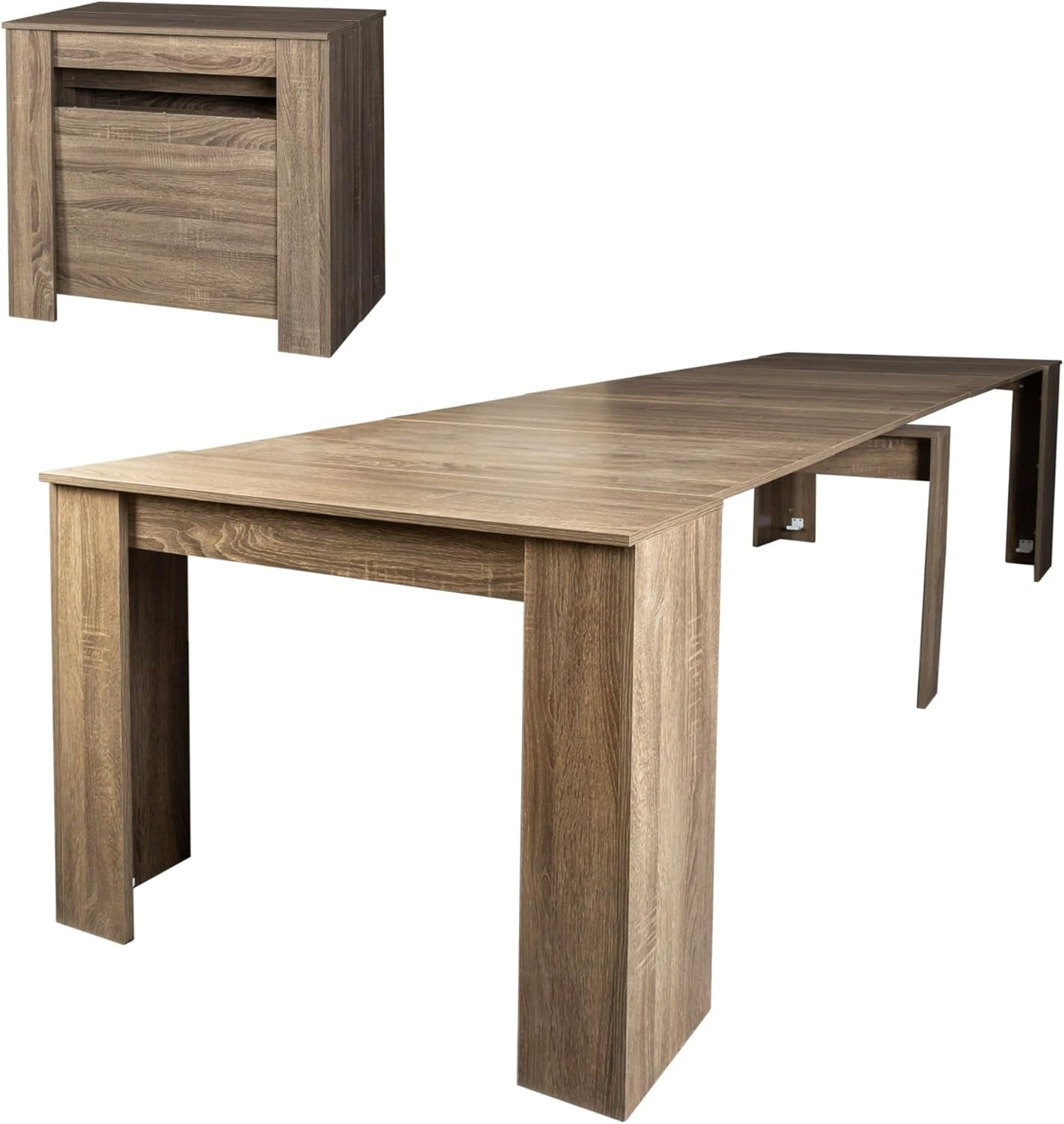 JINCHANCHAN Extendable Console Table with Extension Leaves, Brown ...