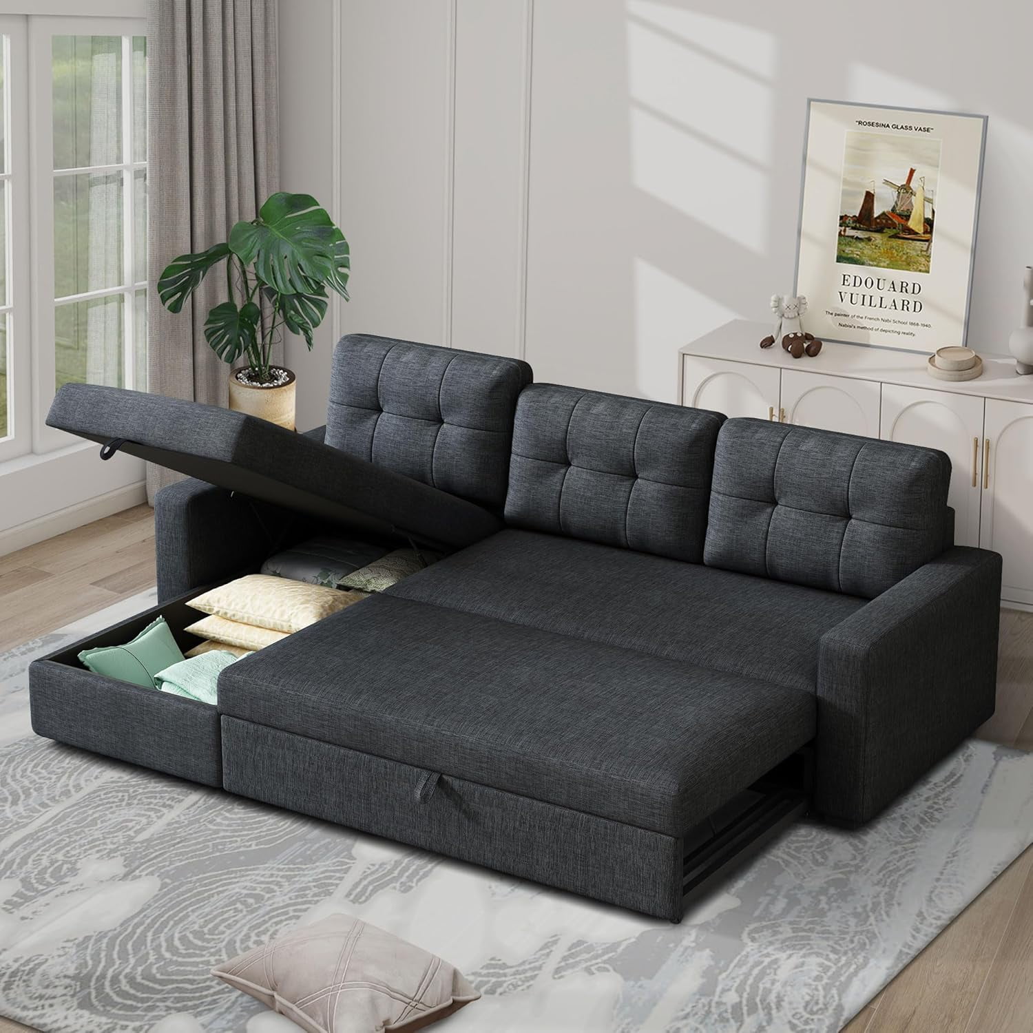 JINCHANCHAN L Shape Sleeper Sofa with Pull Out Bed,81.5" Sectional ...