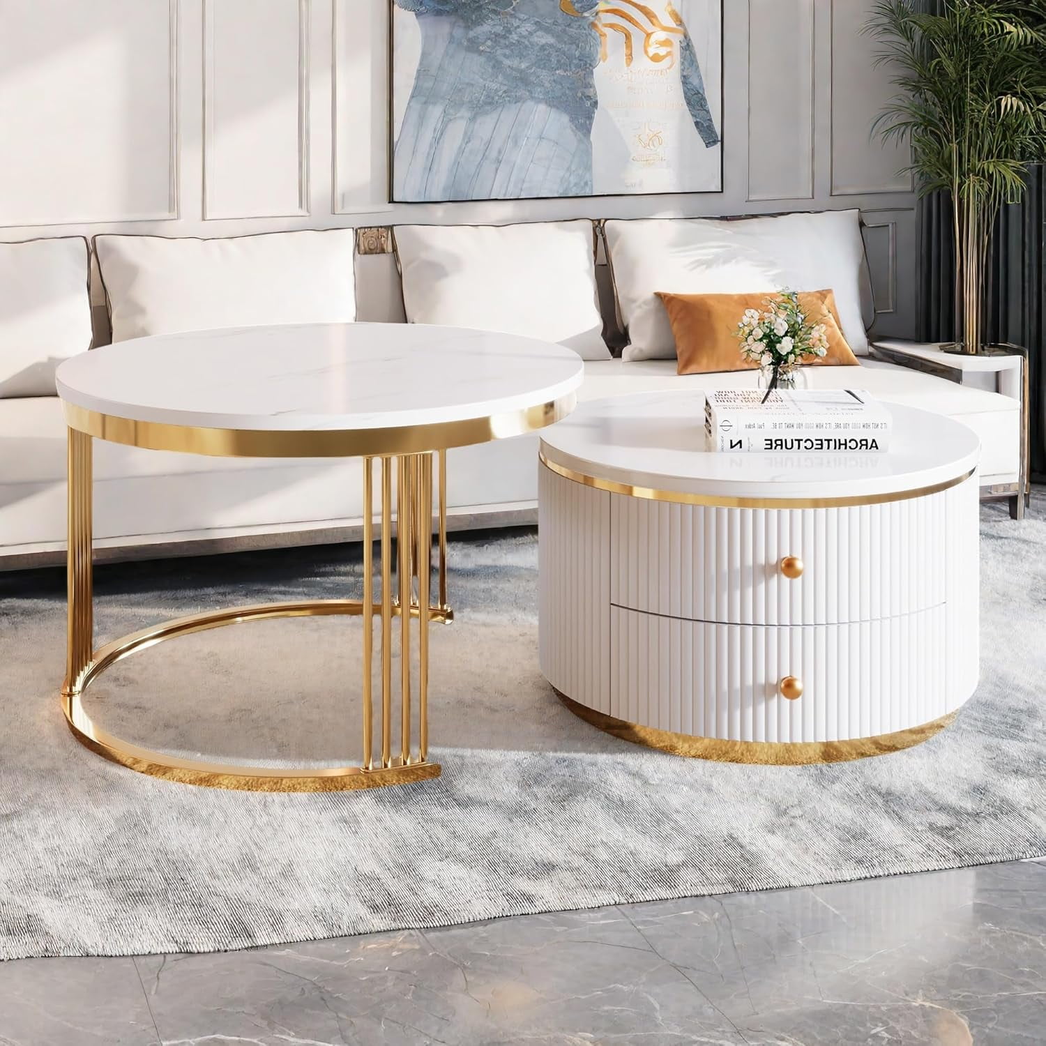 JINCHANCHAN Nesting Coffee Table Set of 2 Coffee Table with Storage ...