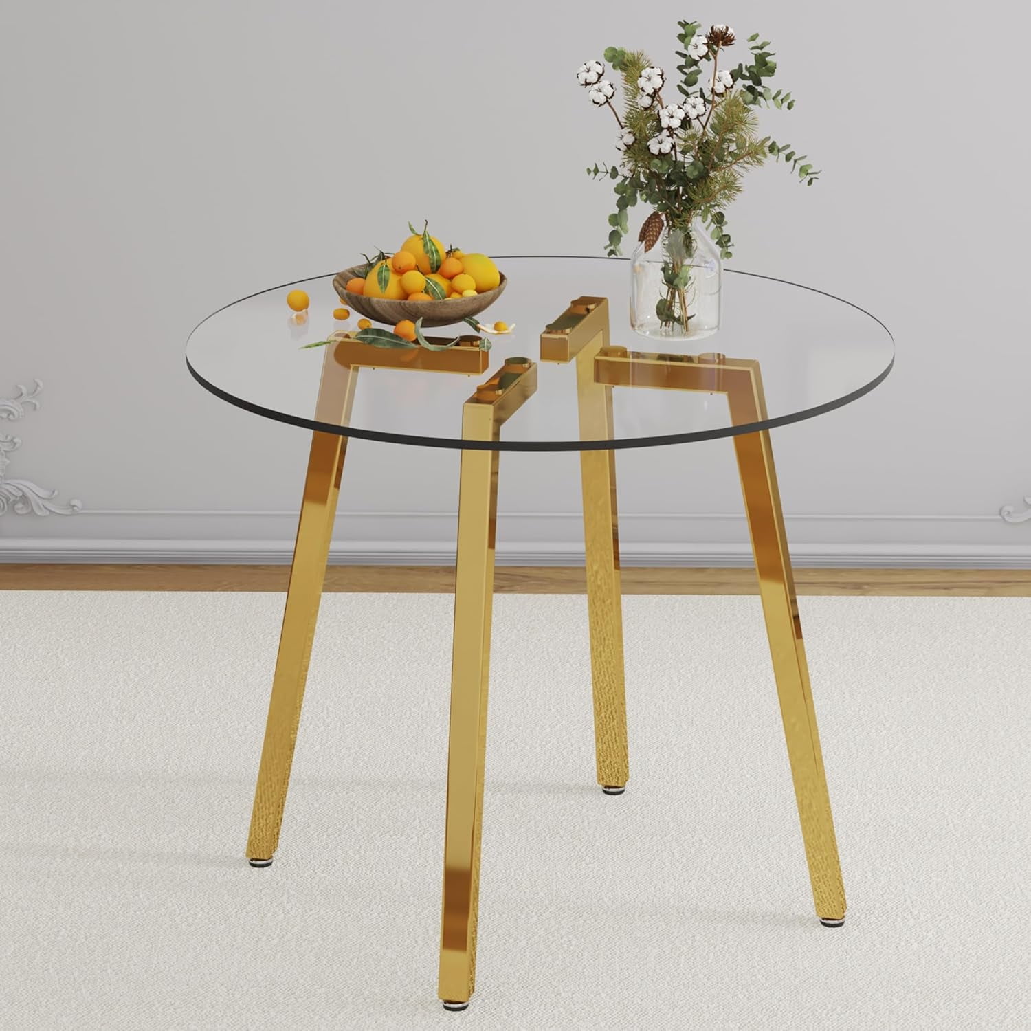 JINCHANCHAN Round Dining Table - Modern 36" Small Glass Circular Table ...