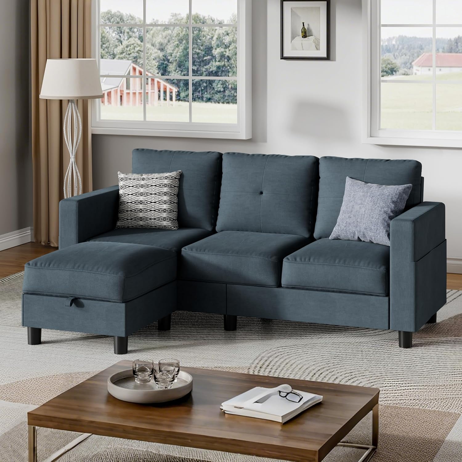 JINCHANCHAN Small Sectional Couch with Ottoman, 3 Seat L Shaped Sofa ...