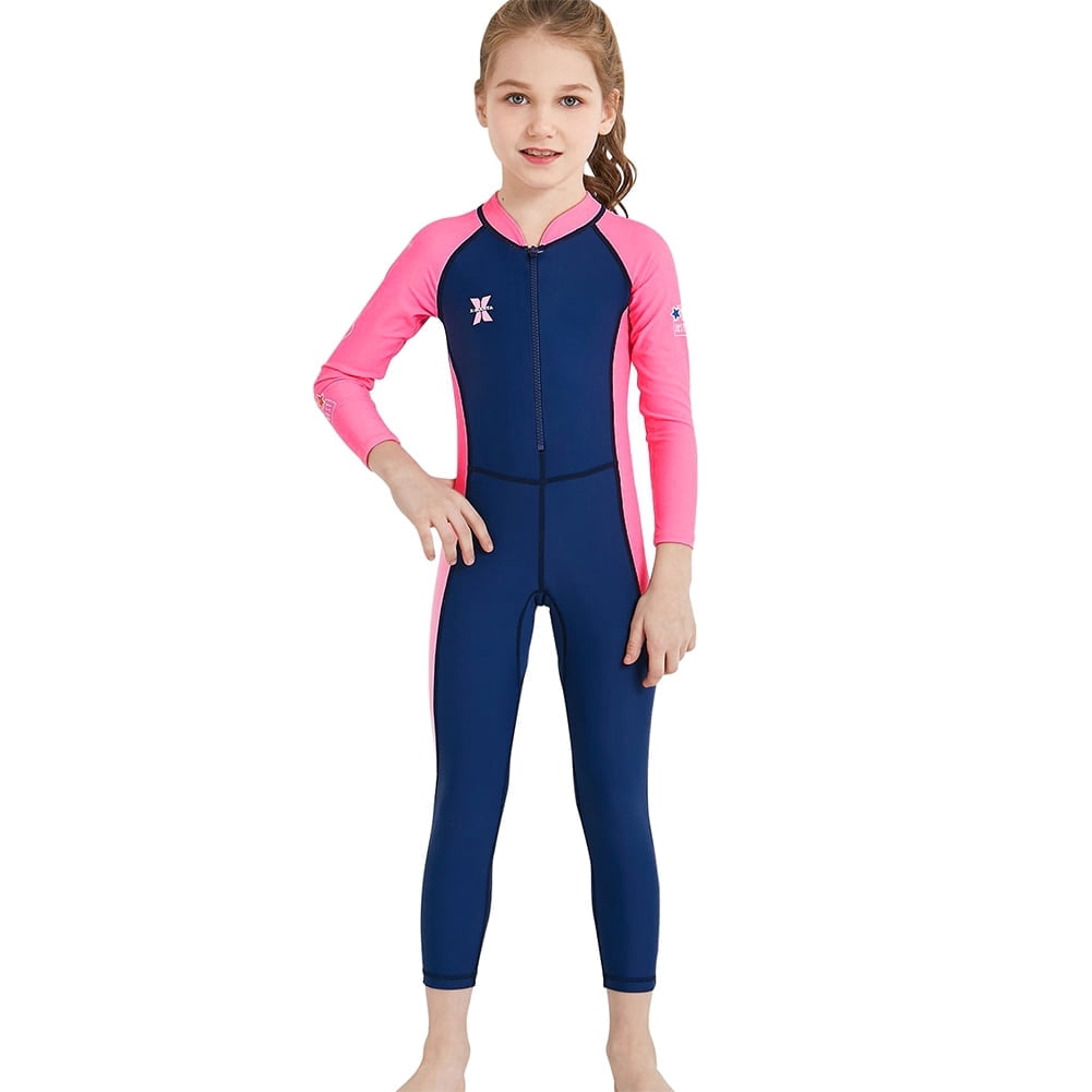 JINGDAN Kids Wetsuit Girls Full Body Swimsuit One Piece Long Sleeve ...