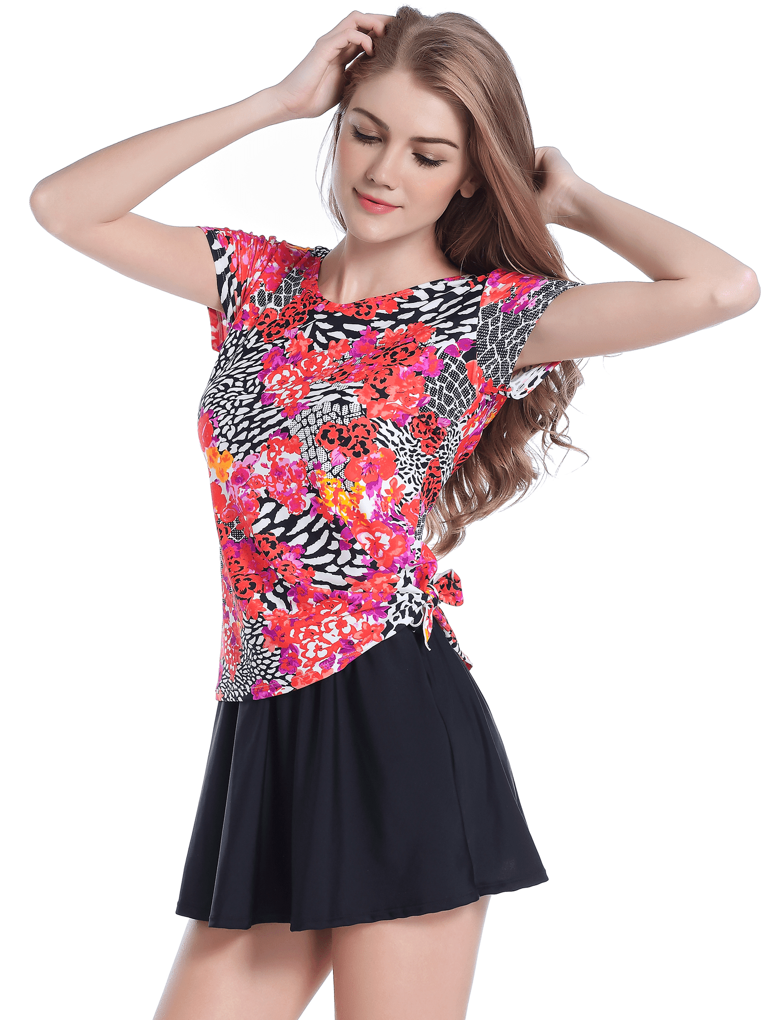 JINGDAN One-Piece Mastectomy Swimdress for Women High Neck Sleeve ...