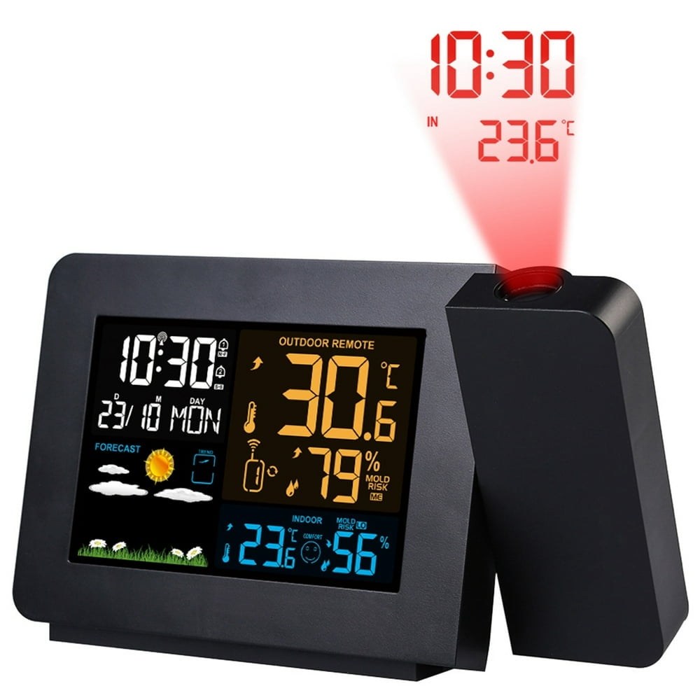 JINGDAN Projection Alarm Clock for Bedrooms with Weather Station Atomic ...