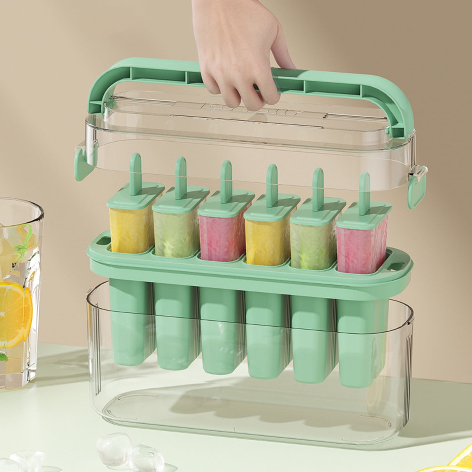 JINGDAN Silicone Popsicle Mould Set 6 Grids Ice Cream Tray Easy Release Moulds Removeable Lids ...