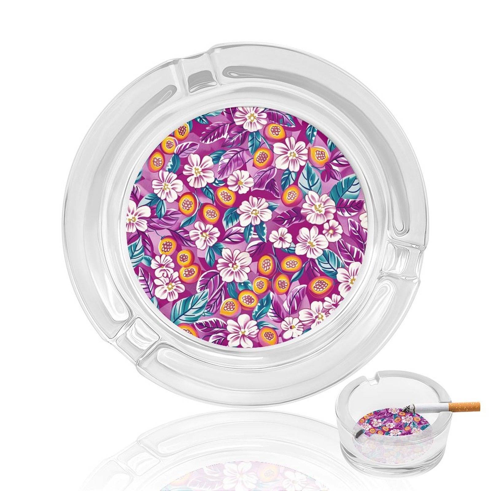 JINGDS Vibrant Mangosteen Ditsy -117 Glass Ashtray, Round Crystal ...