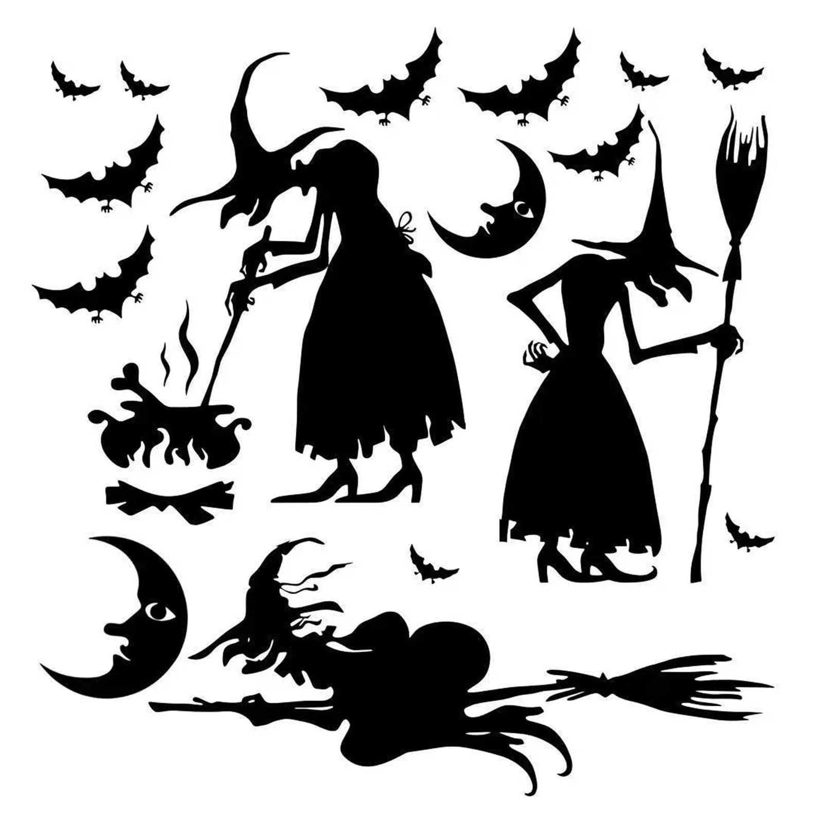 JINGHAO 2pcs Witches with Cauldron Bats Silhouette Window Decals Wicked ...