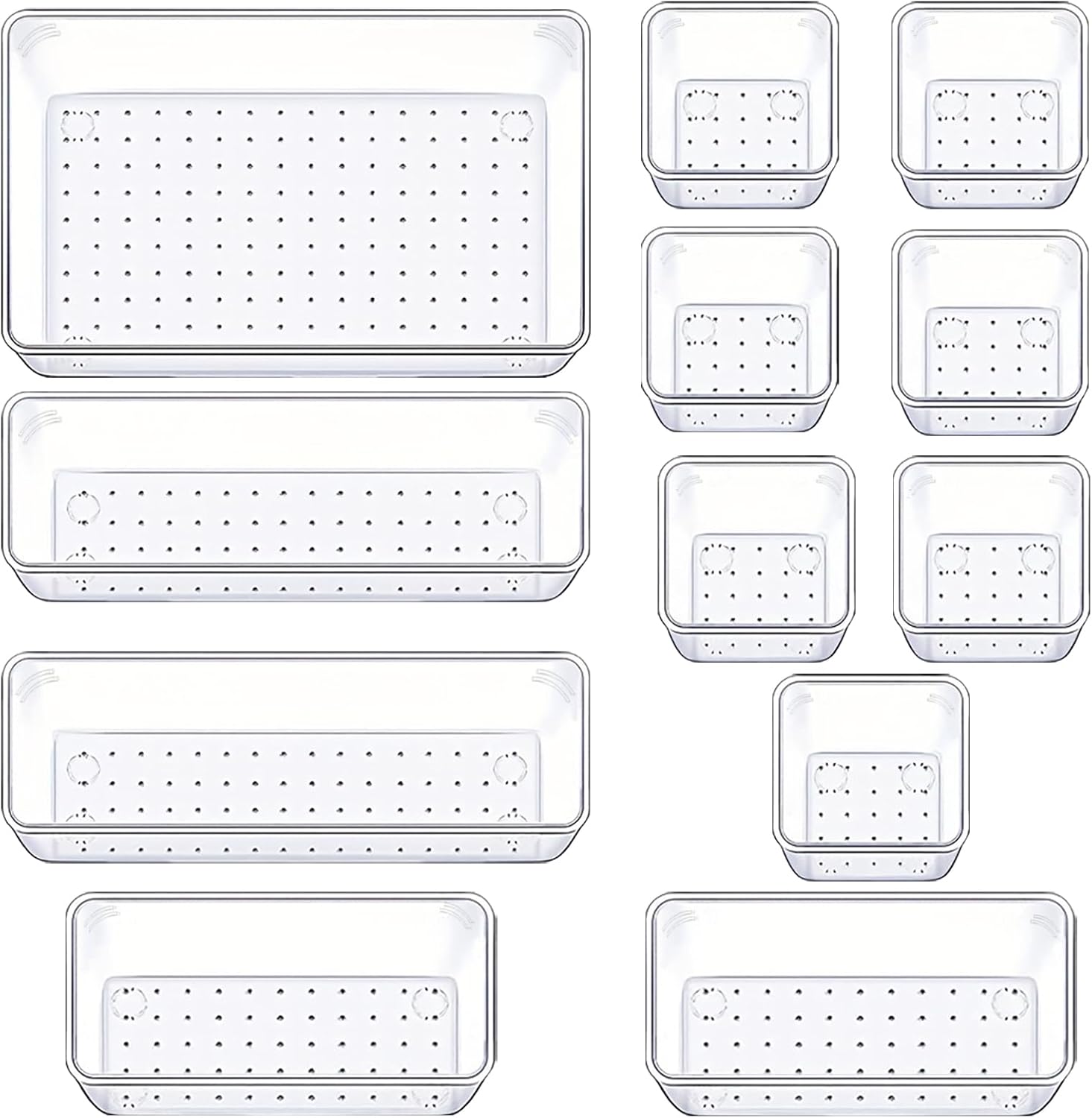 JINGNIAN Drawer Organizers Set of 12, 4 Sizes Clear Plastic Drawer ...