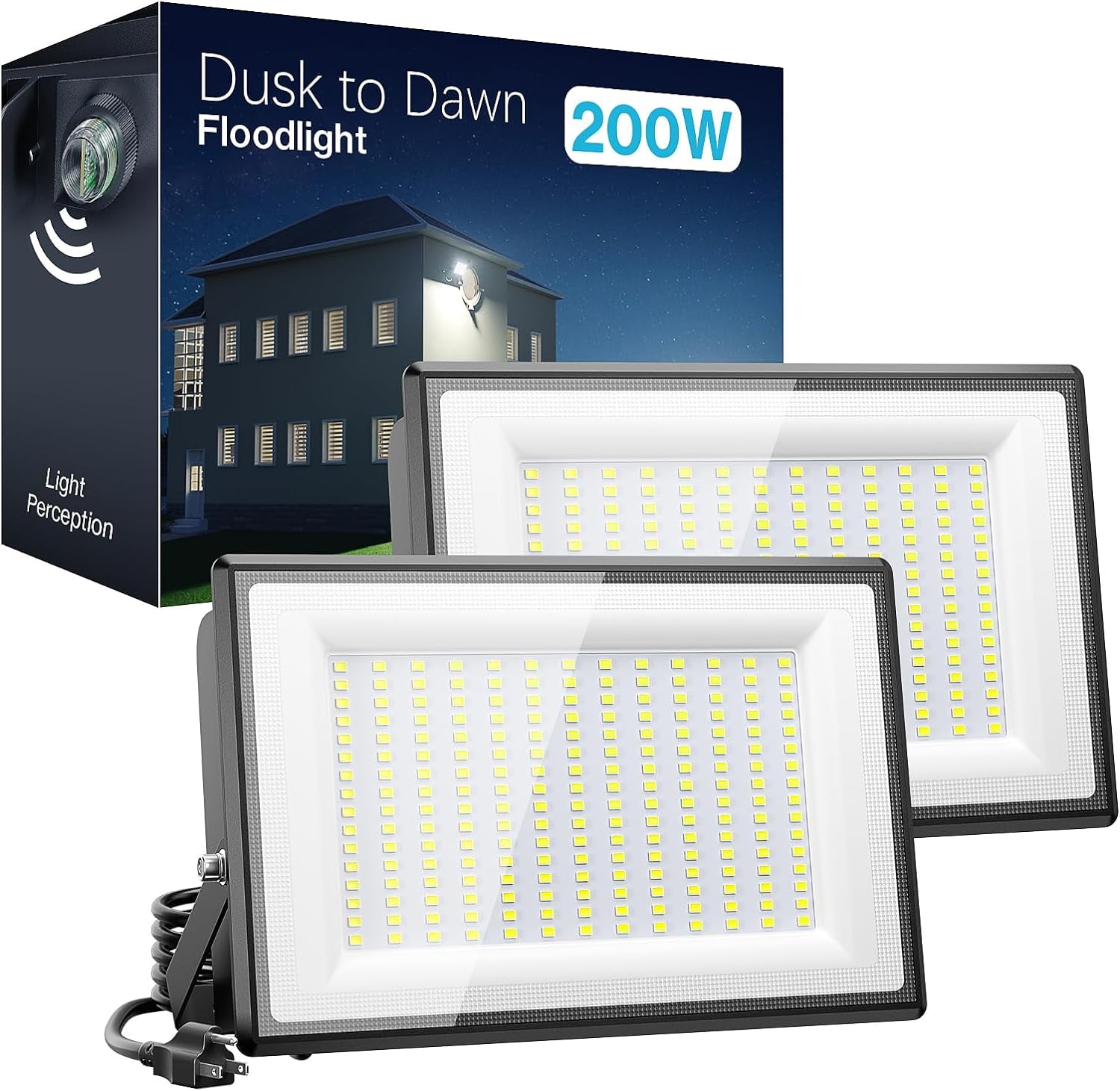 JINGRONG 200W Dusk to Dawn LED Outdoor Lighting Plug in, 18000LM Flood ...