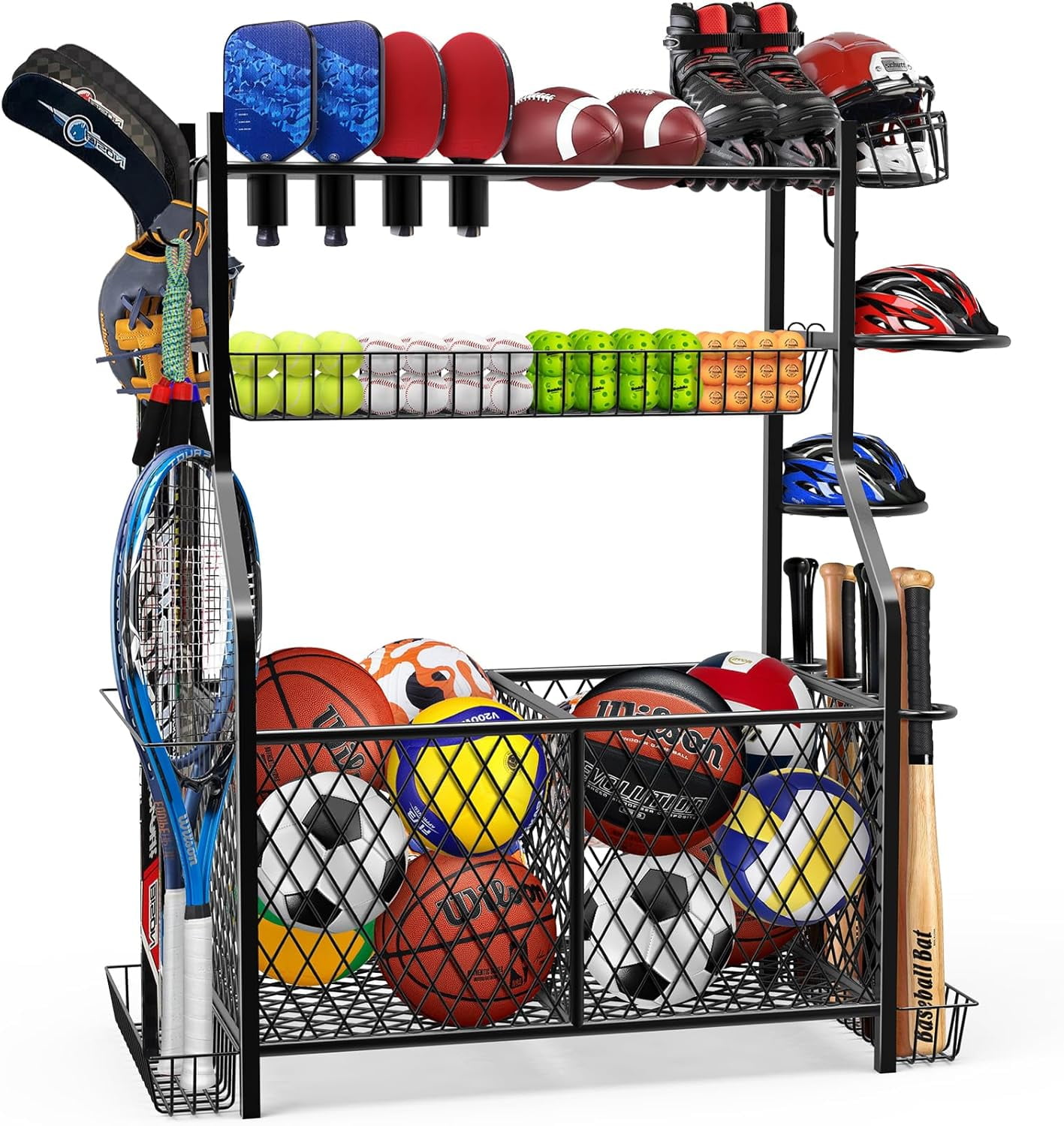 JINGRONG Large Garage Sports Equipment Storage Organizer| Ball Storage ...