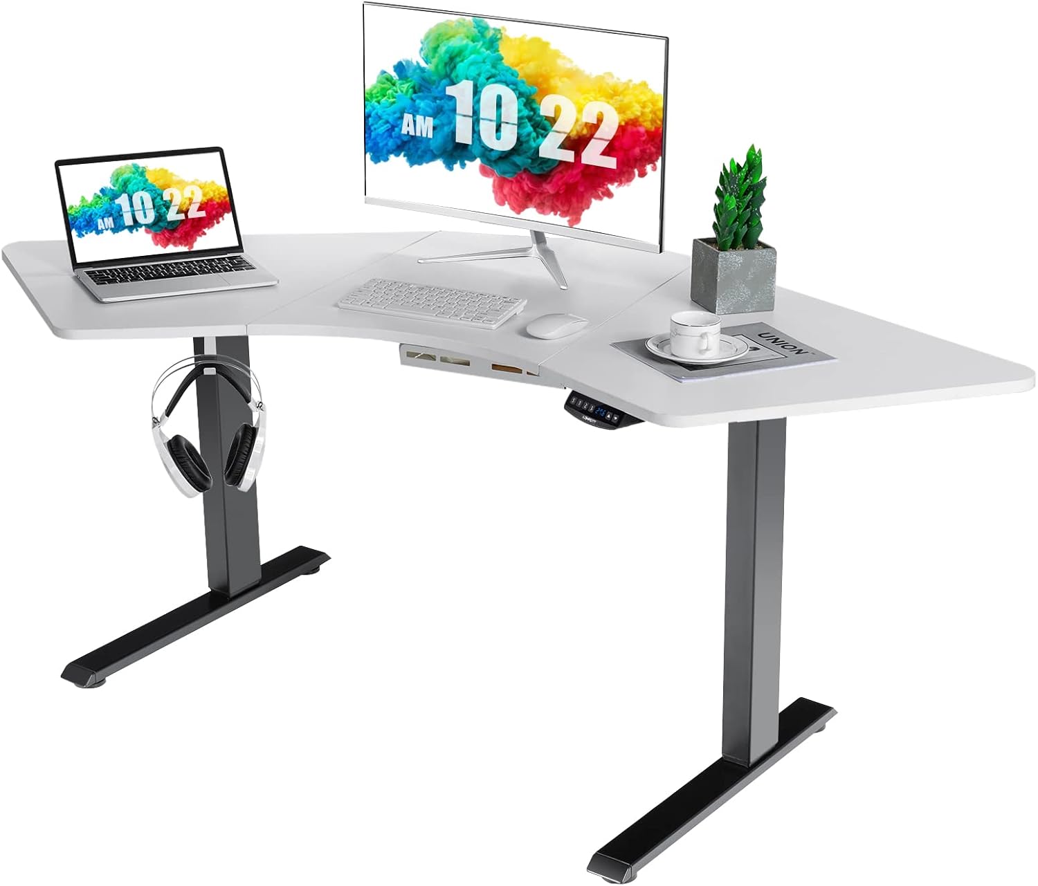 JINGRONG Large L Shaped Dual Motor Standing Desk, 72” Electric Height ...