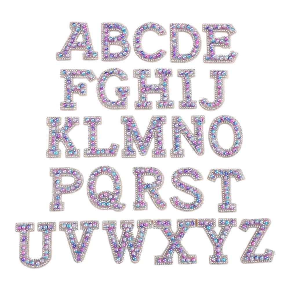 JINGT Pearl Patches Silver Rhinestone Sparkle Letter Alphabet ...