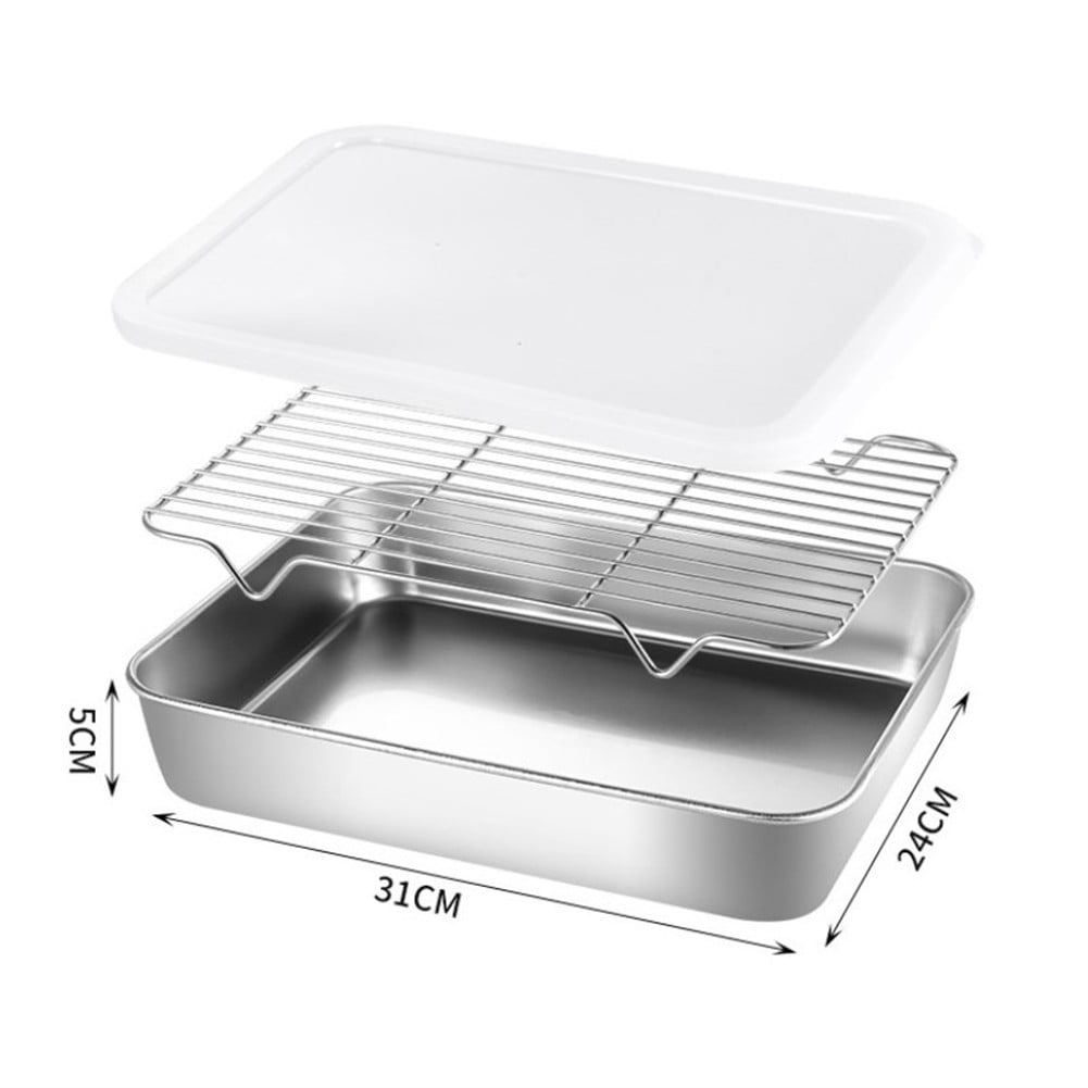 JINGT Stainless Steel Baking Pan Tray with Cooling Rack Cover Set for ...