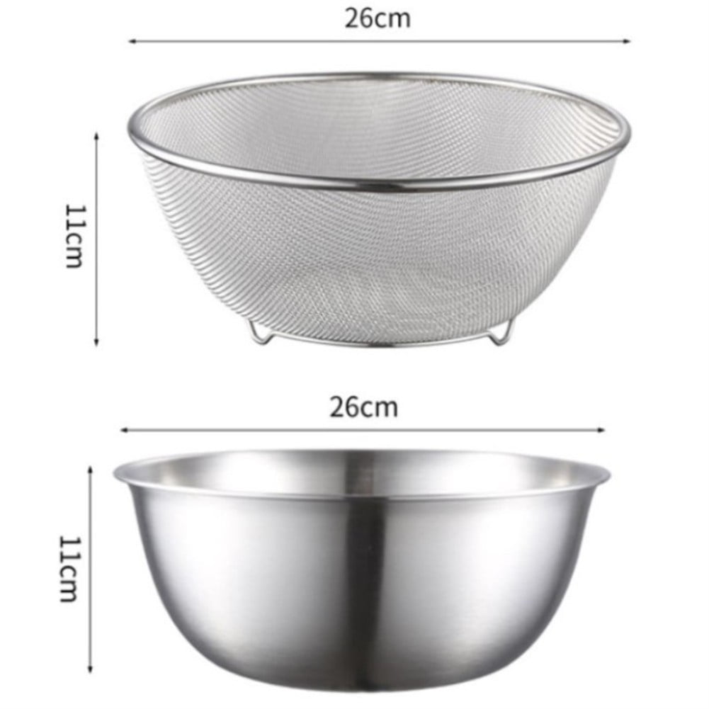 JINGT Stainless Steel Mixing Bowls with Net Strainer Set for Washing ...