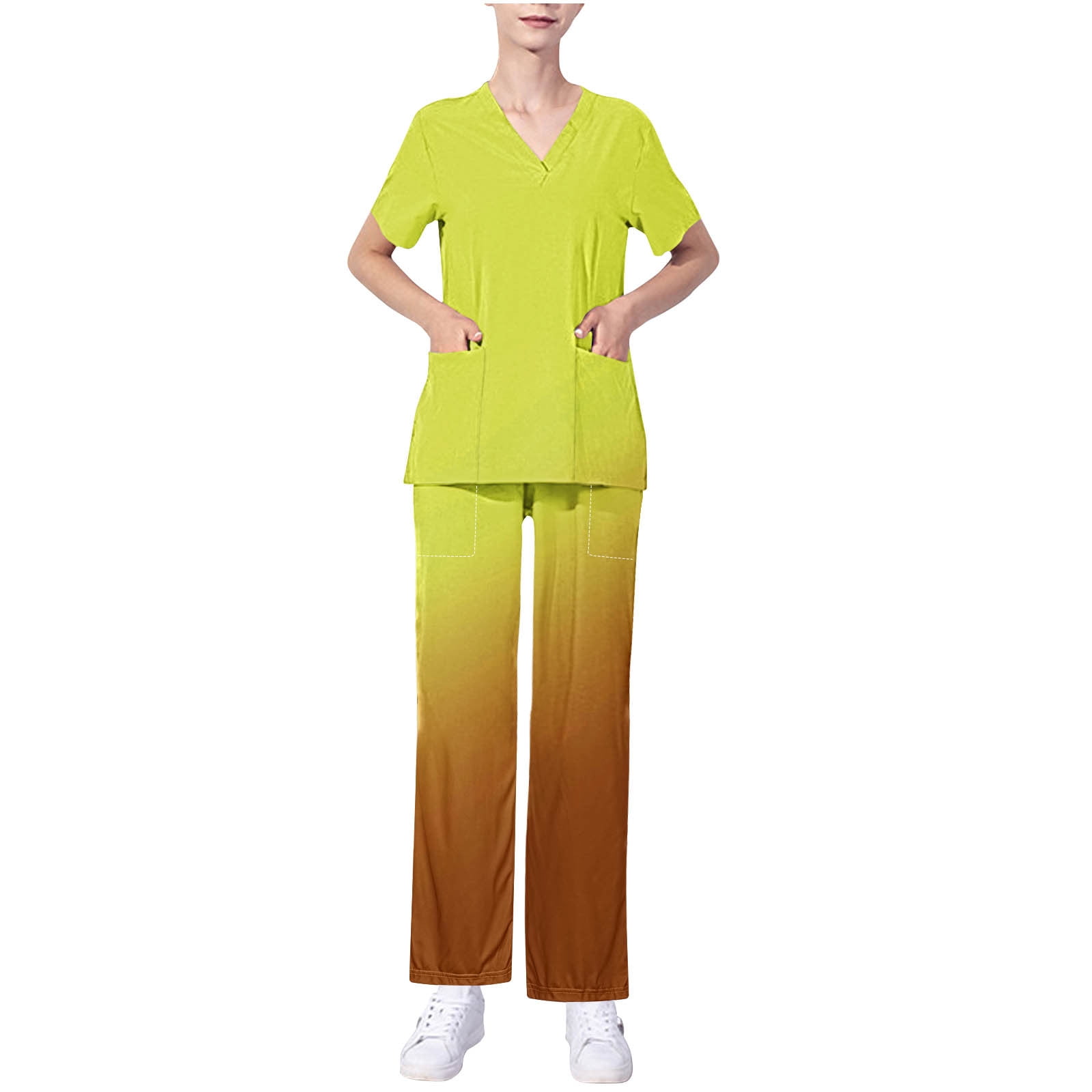 JINGWANGYHBD 2 Pack Scrubs for Women Gradient Medical Uniform Suit ...