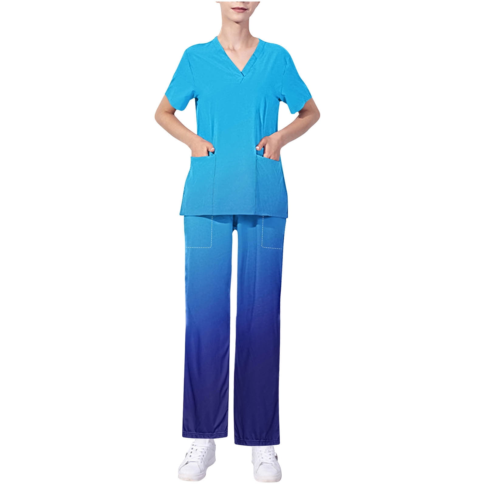 JINGWANGYHBD 2 Pack Scrubs for Women Gradient Medical Uniform Suit ...