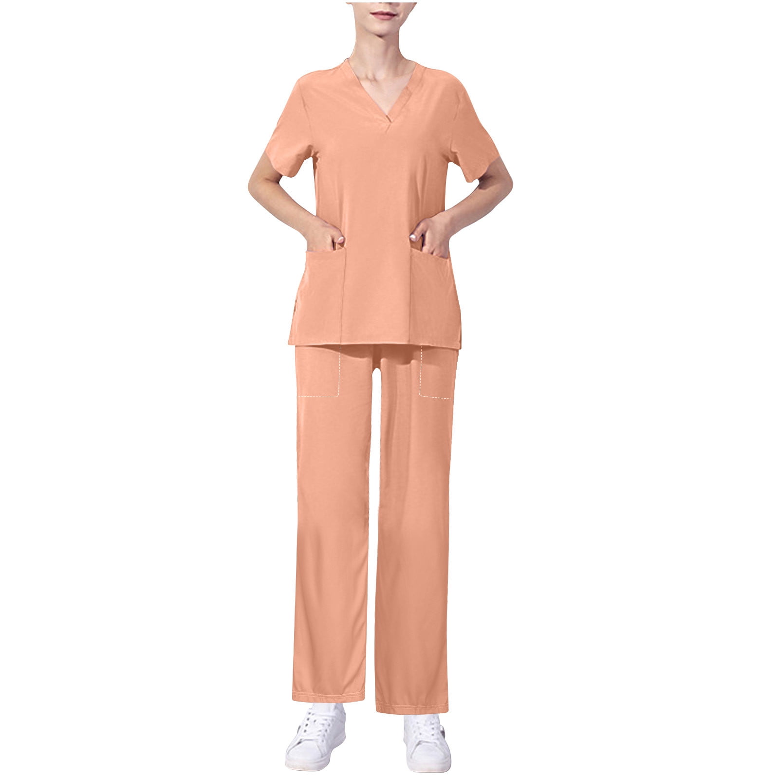 JINGWANGYHBD 2 Pcs Womens Work Uniforms Comfy Housekeeping Scrubs Loose ...