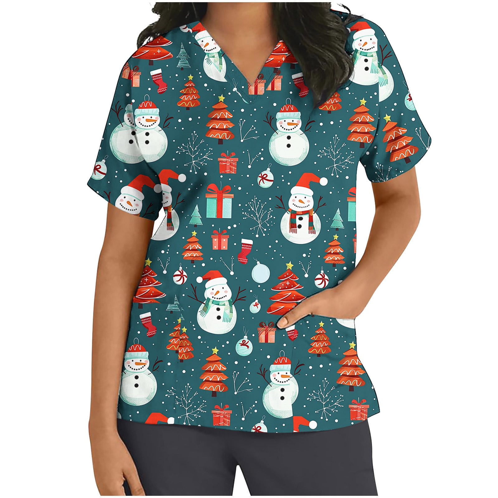 JINGWANGYHBD 2024 Scrub Shirts for Women Ugly Christmas Tops Cozy Loose ...