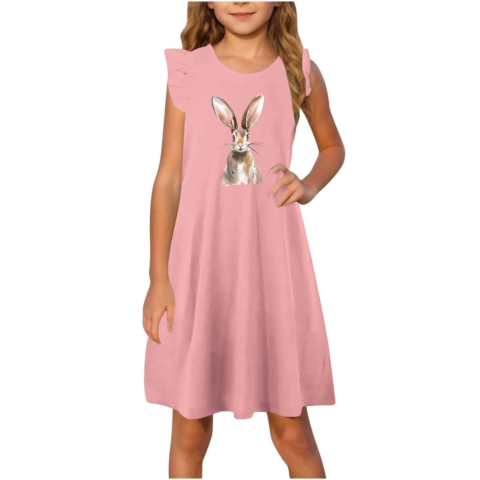 JINGWANGYHBD Dresses for Women Rabbit Print Cute Swing Dress Comfy Midi ...