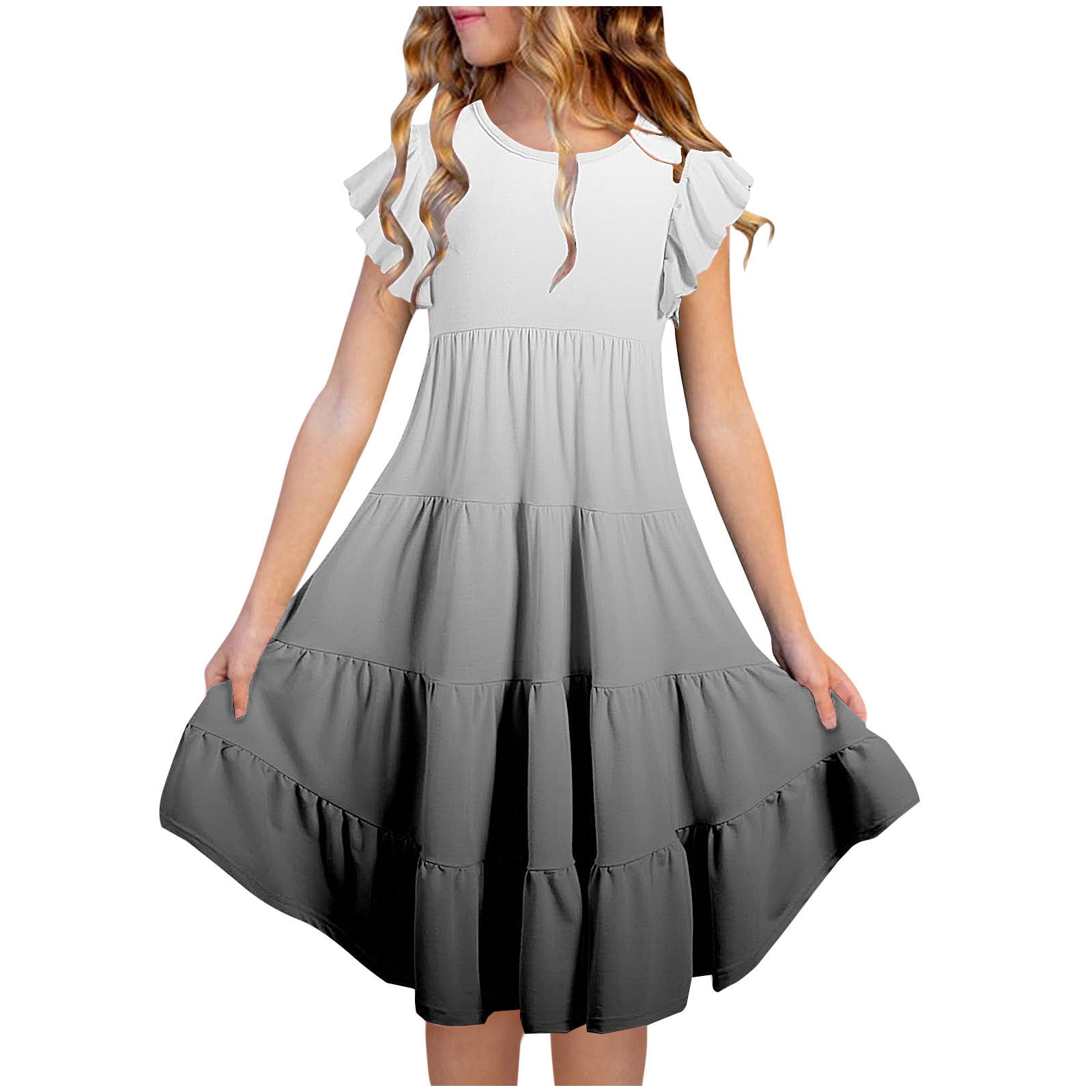 JINGWANGYHBD Girls Summer Boho Sun Dress Tween Ruffles Tiered Dresses ...