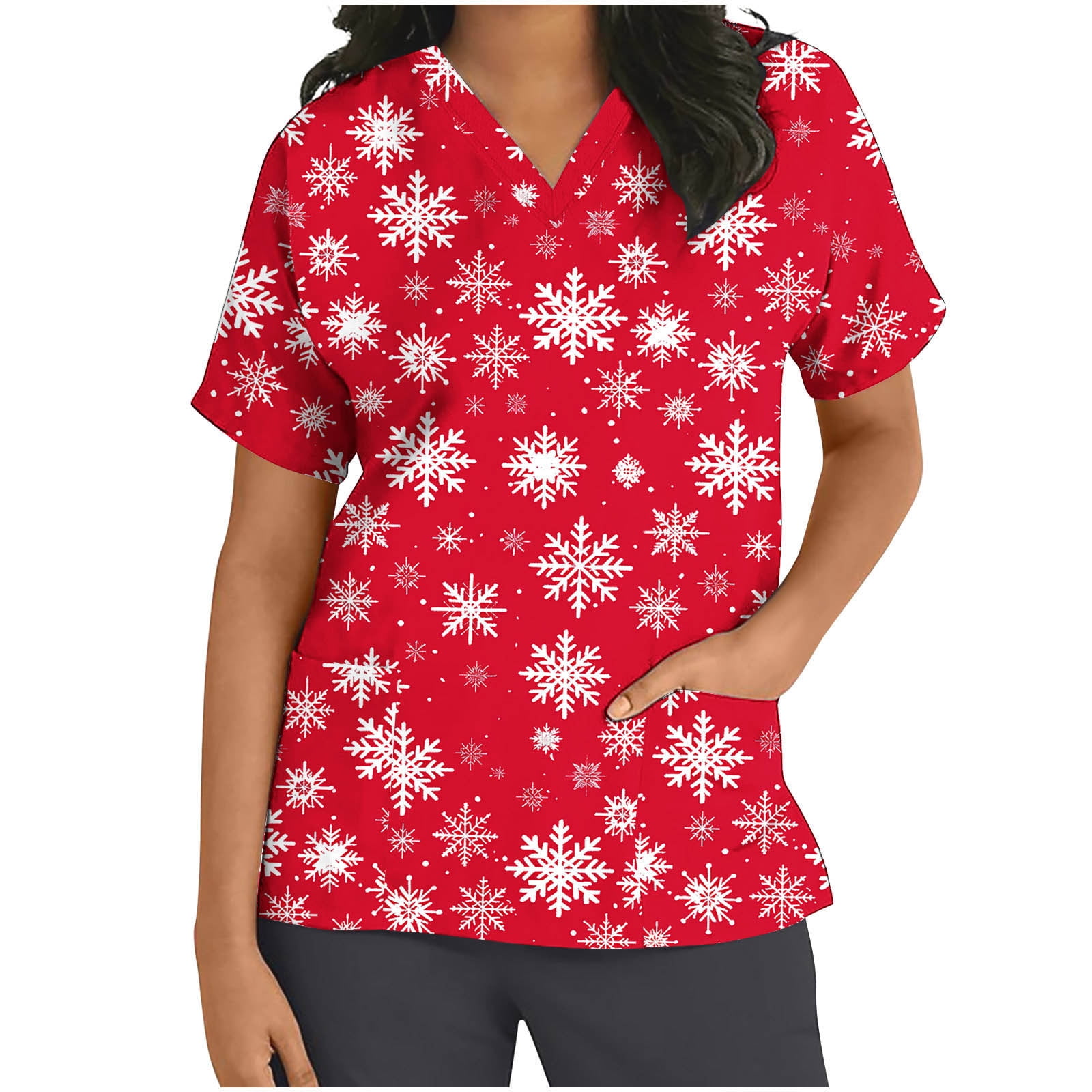 JINGWANGYHBD Nurse Uniform for Women Christmas Scrub Tops Stretchy ...
