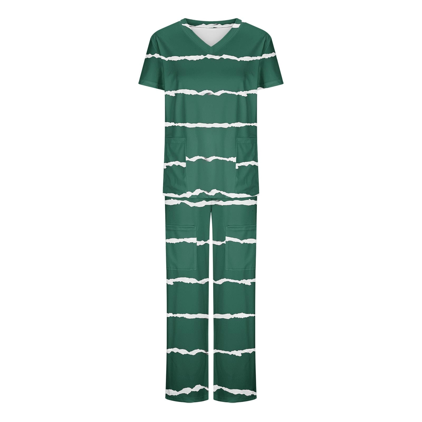 JINGWANGYHBD Women's 2 Pcs Trendy Work Uniforms Striped Nurse Scrubs ...