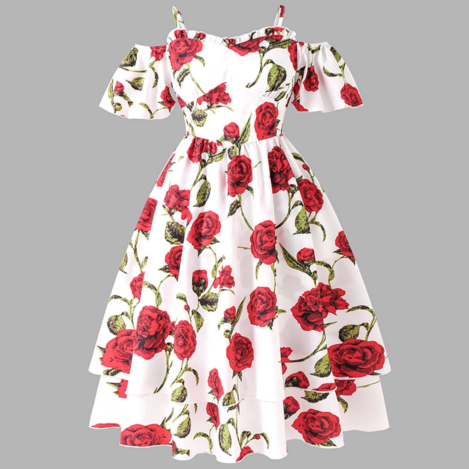 JINGXI 2025 Girls Dresses for Summer Girls French Style Rose Print ...
