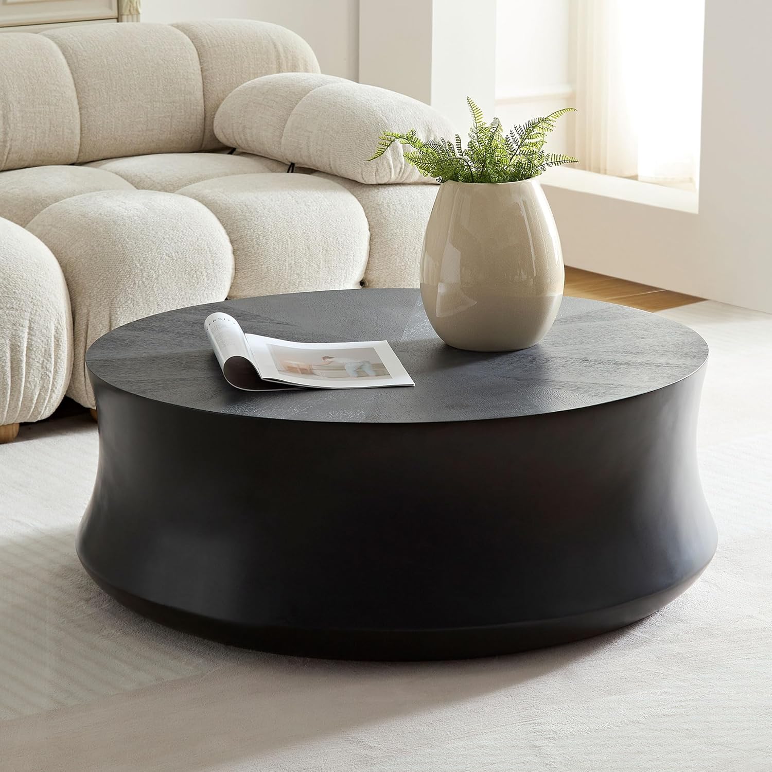JINGYUN 35.43''Fiberglass Round Center Coffee Table for Living Room ...