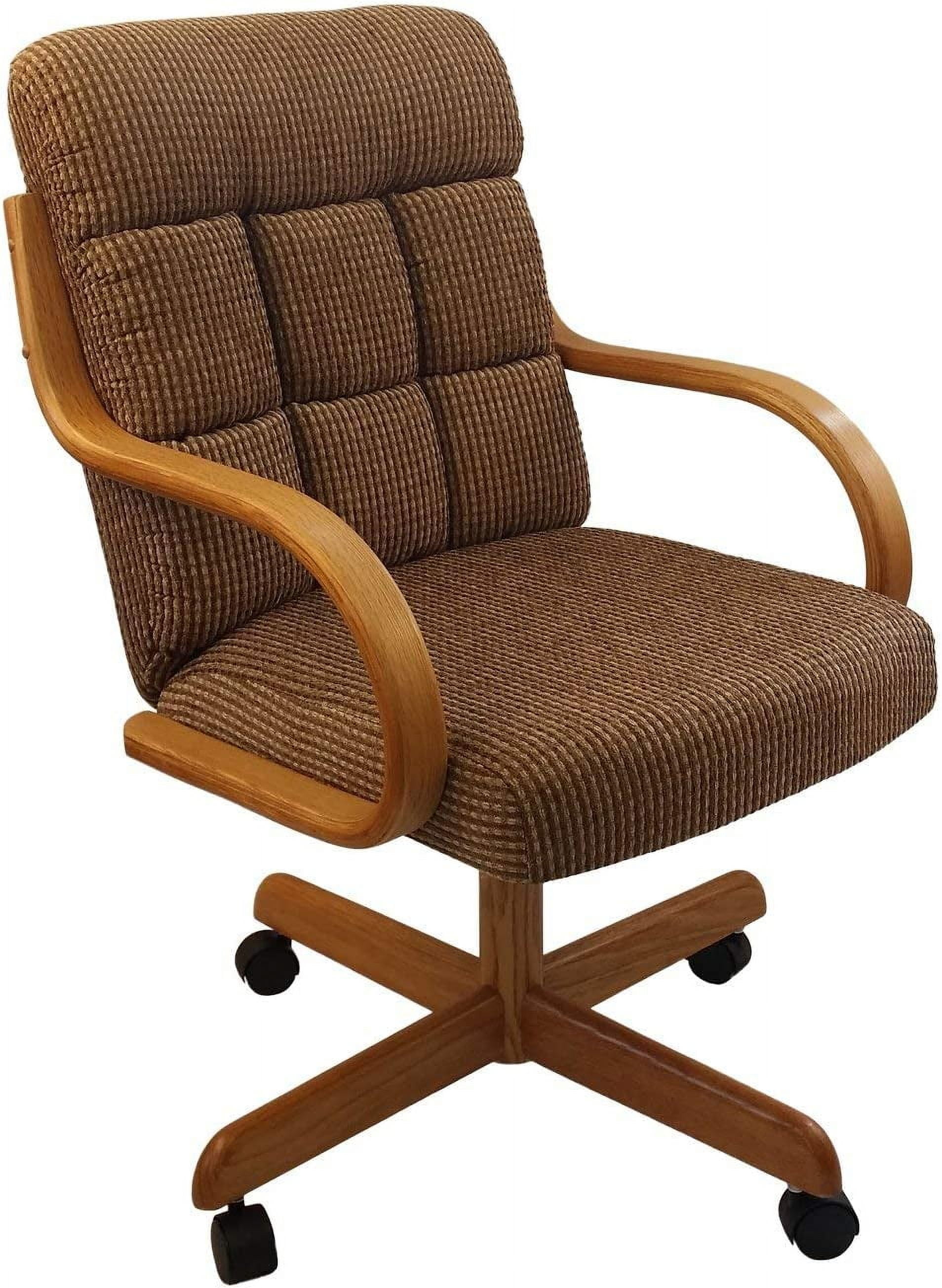 JINGYUN Casual Rolling Caster Dining Chair with Swivel Tilt in Honey Oak Wood with Caramel ...
