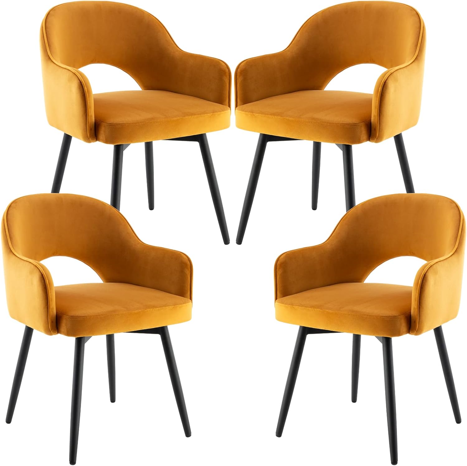 JINGYUN Modern Velvet Swivel Dining Chairs Set of 4, 18.5" Seat Height Armchairs with Black ...