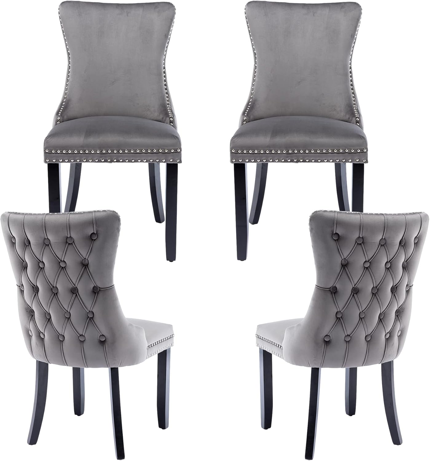JINGYUN Wing-Back Tufted Dining Chair, Velvet Chairs for Dining Room Upholstered Dining Chairs ...