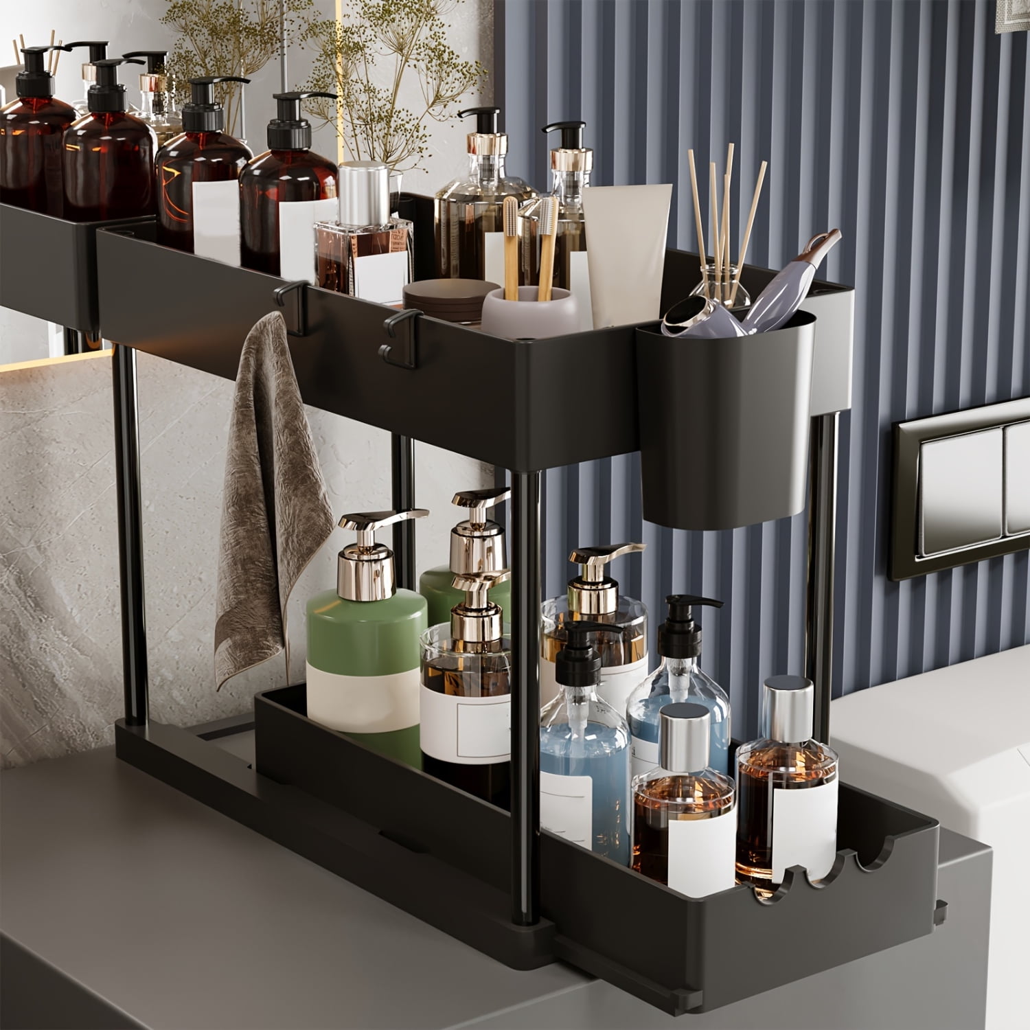 JINGZBH Versatile Multi-Purpose 2-Tier Sliding Cabinet Organizer ...