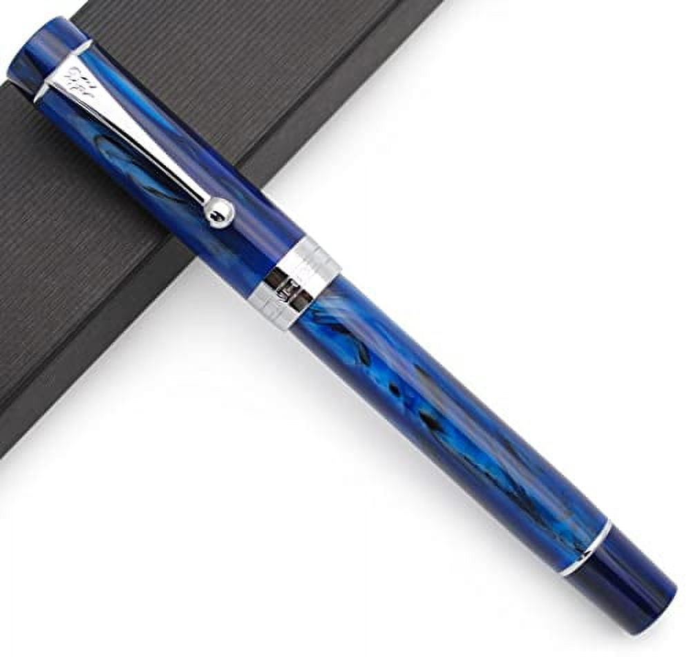 JINHAO 100 Fountain Pen with Ink Converter (Medium Nib 0.7mm, Galaxy Blue with Silver Clip ...