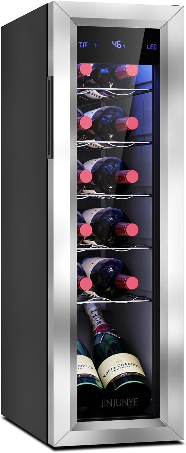 JINJUNYE 12 Bottle Compressor Wine Cooler, Stainless Steel Wine Fridge ...