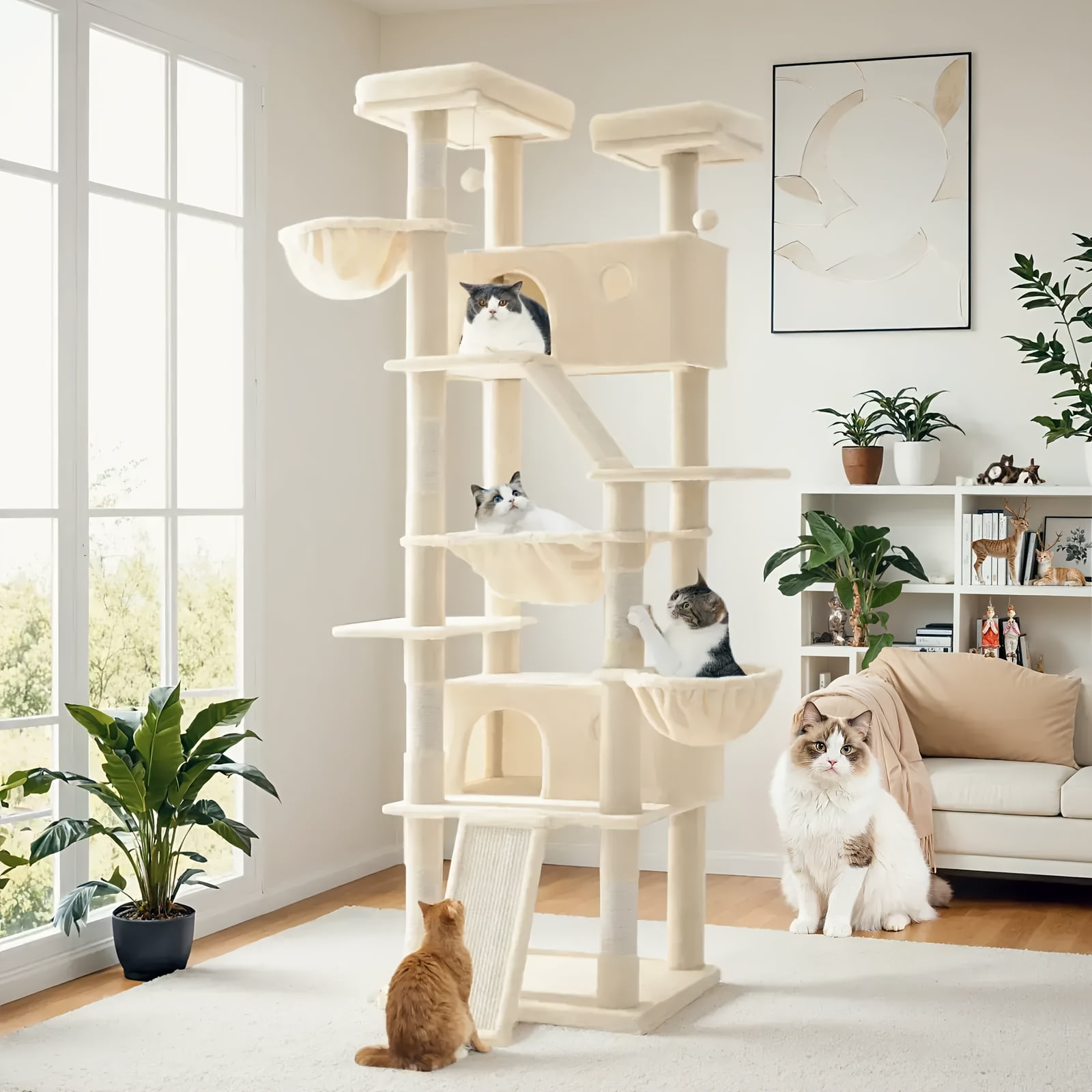 JINL 81in Multi-Level Tall Cat Tree, Large Cat Tower with Plush Condo ...
