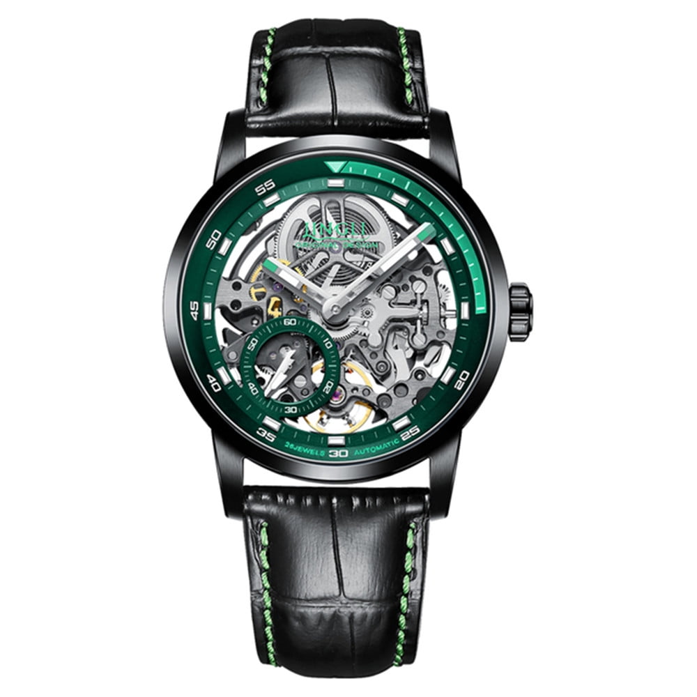 JINLERY Skeleton Automatic Self-Winding Mechanical Men Tourbillon Wrist Watch Business Stainless ...