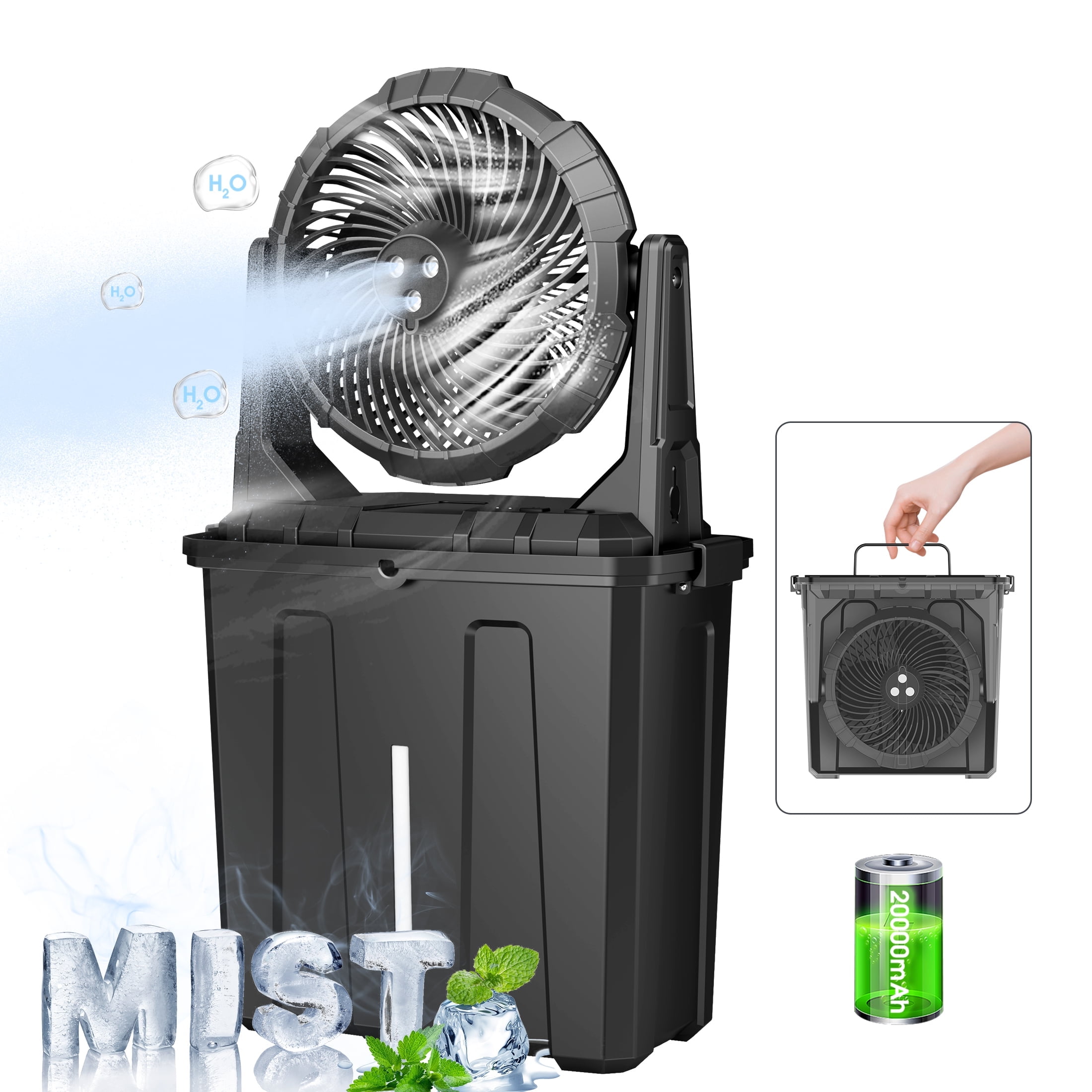 JINLICTE 9L Bucket Portable Misting Fan for Outdoors Patios, 20000mAh ...