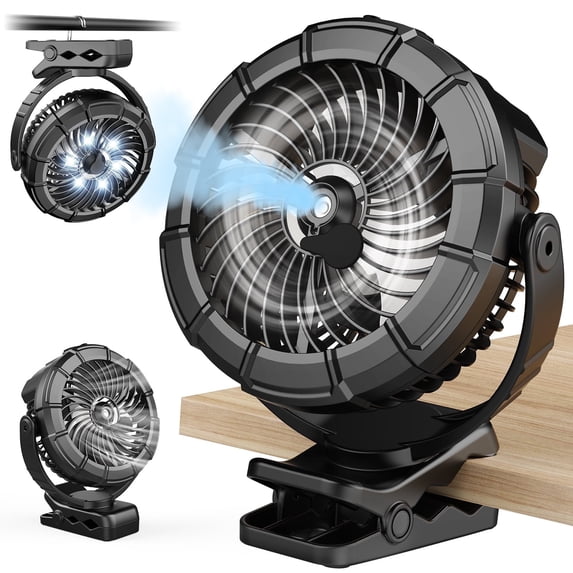 JINLICTE Portable Misting Clip on Fan with 5200mAh Battery, 3 Speeds ...
