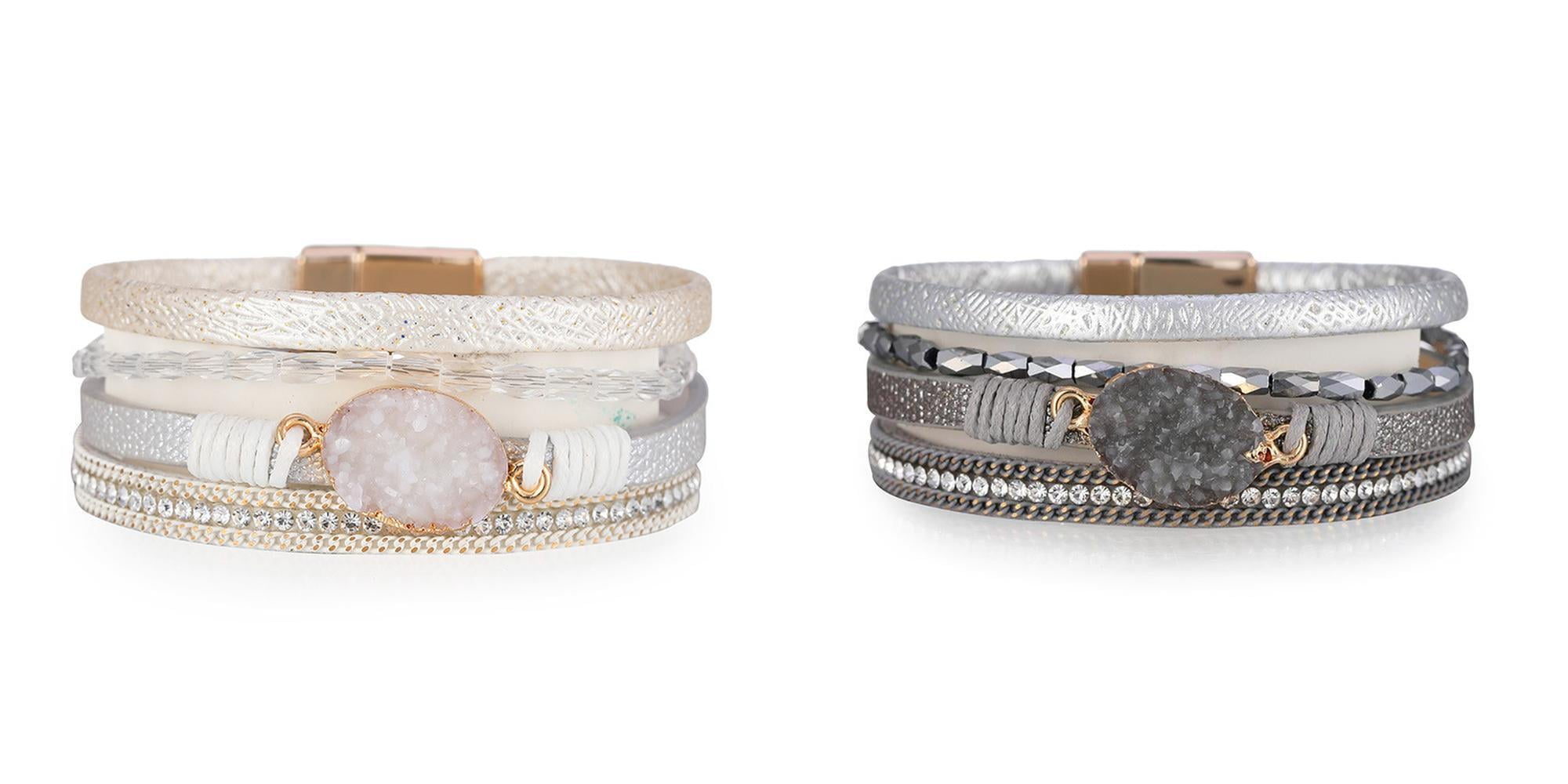 JINLUO Stackable Leather Wrap Boho Bohemian Multilayer Charm Cuff ...