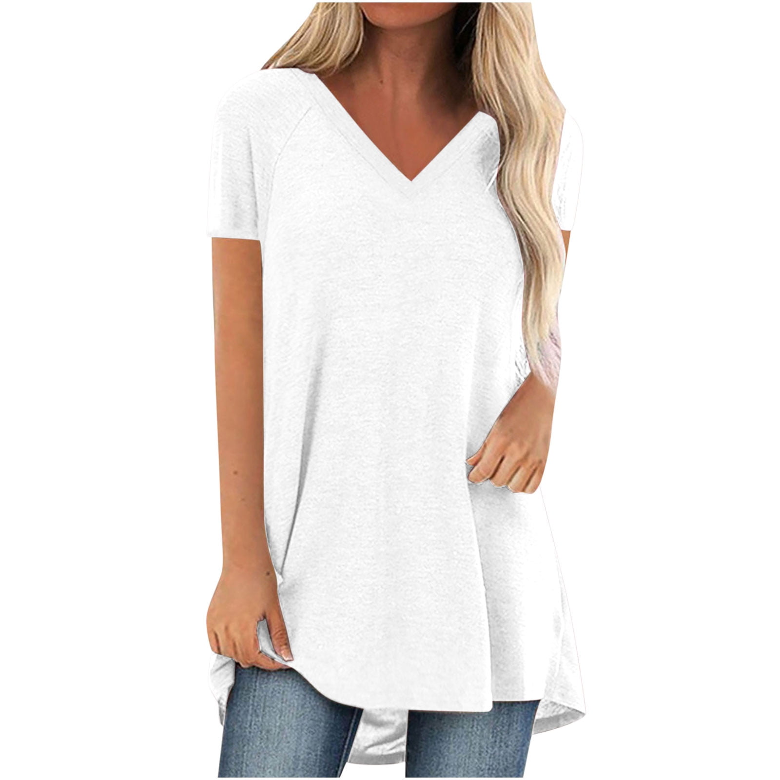 JINMGG Going Out Tops for Women Women's Summer Solid V Neck Loose Short ...