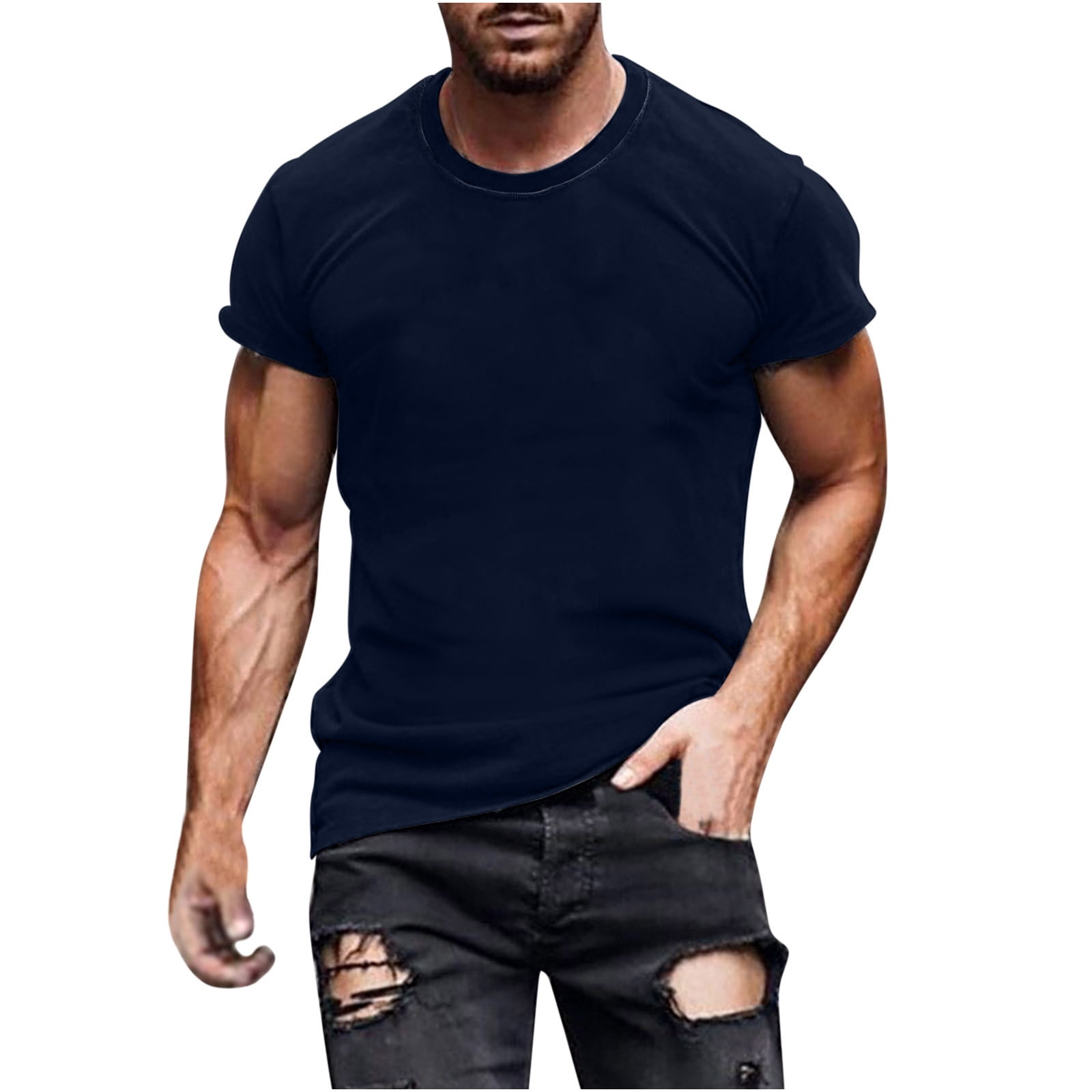 JINMGG Mens shirts short sleeve Classic Slim Shirt Casual Double Pocket ...