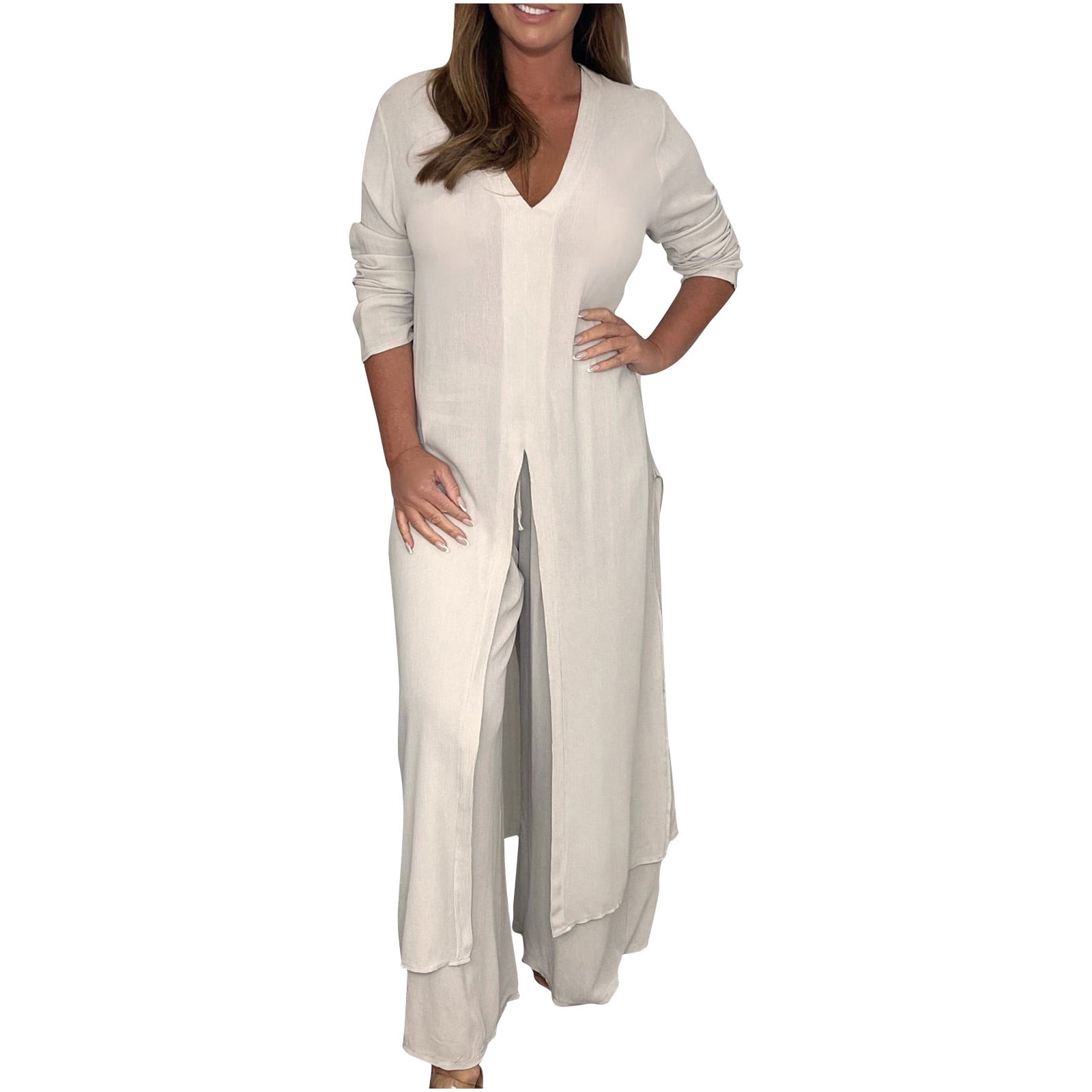 JINMGG Two Piece Outfits Women, 2026 Fashion Fall Women's Solid V-Neck ...