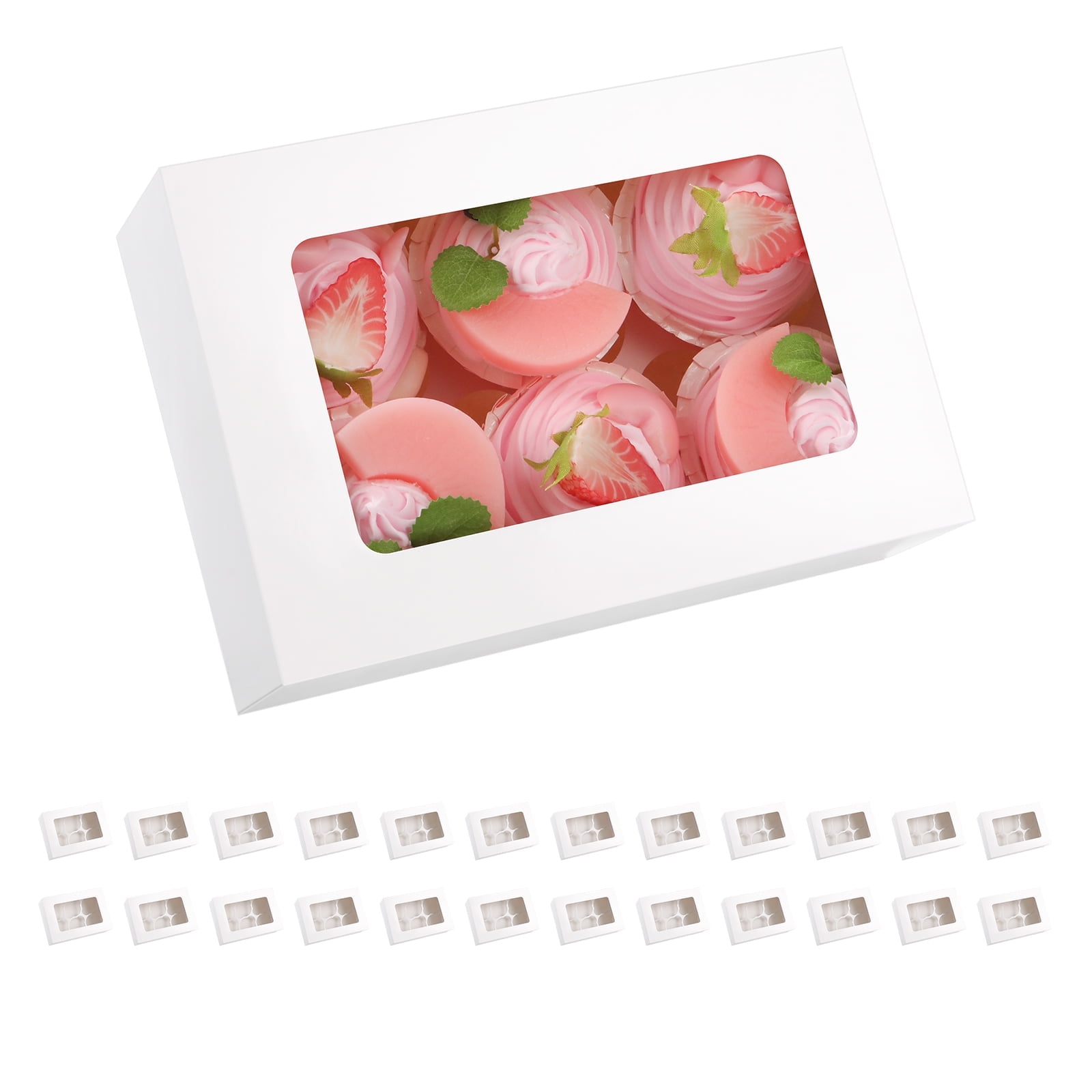 JINMING 6 Count Cupcake Boxes with Window and Inserts, 25 Pack White ...