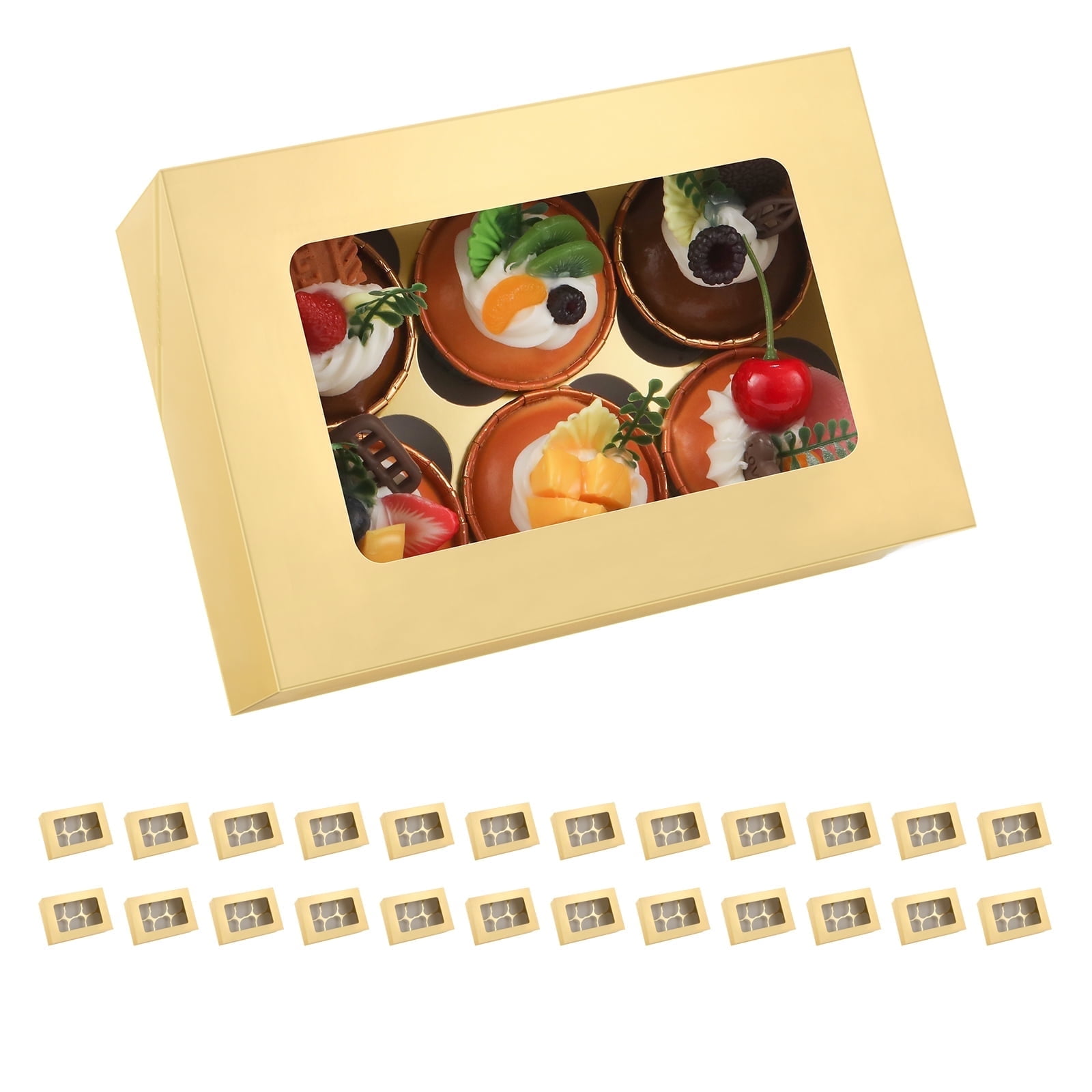 JINMING 6 Count Cupcake Boxes with Window and Inserts, 25 Pack Gold ...